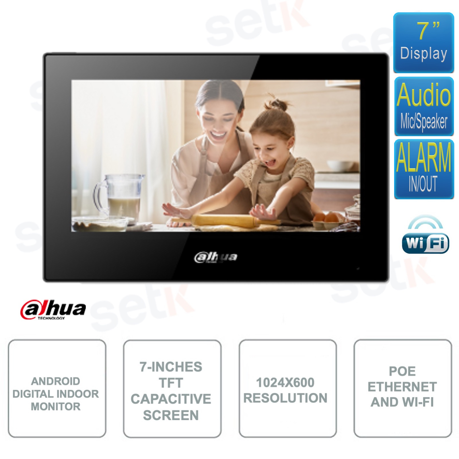 VTH5321GB-W - 7 Inch Dahua Ethernet and WiFi Monitor - Capacitive ...