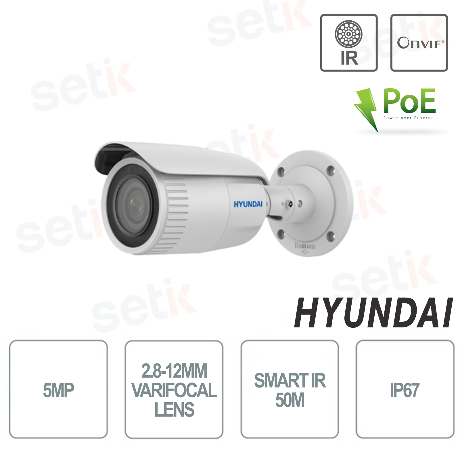 HYU-618N - Telecamera Bullet Next Gen IP Onvif PoE 5MP Smart IR 50M IP67 2.8-12mm - Hyundai ...