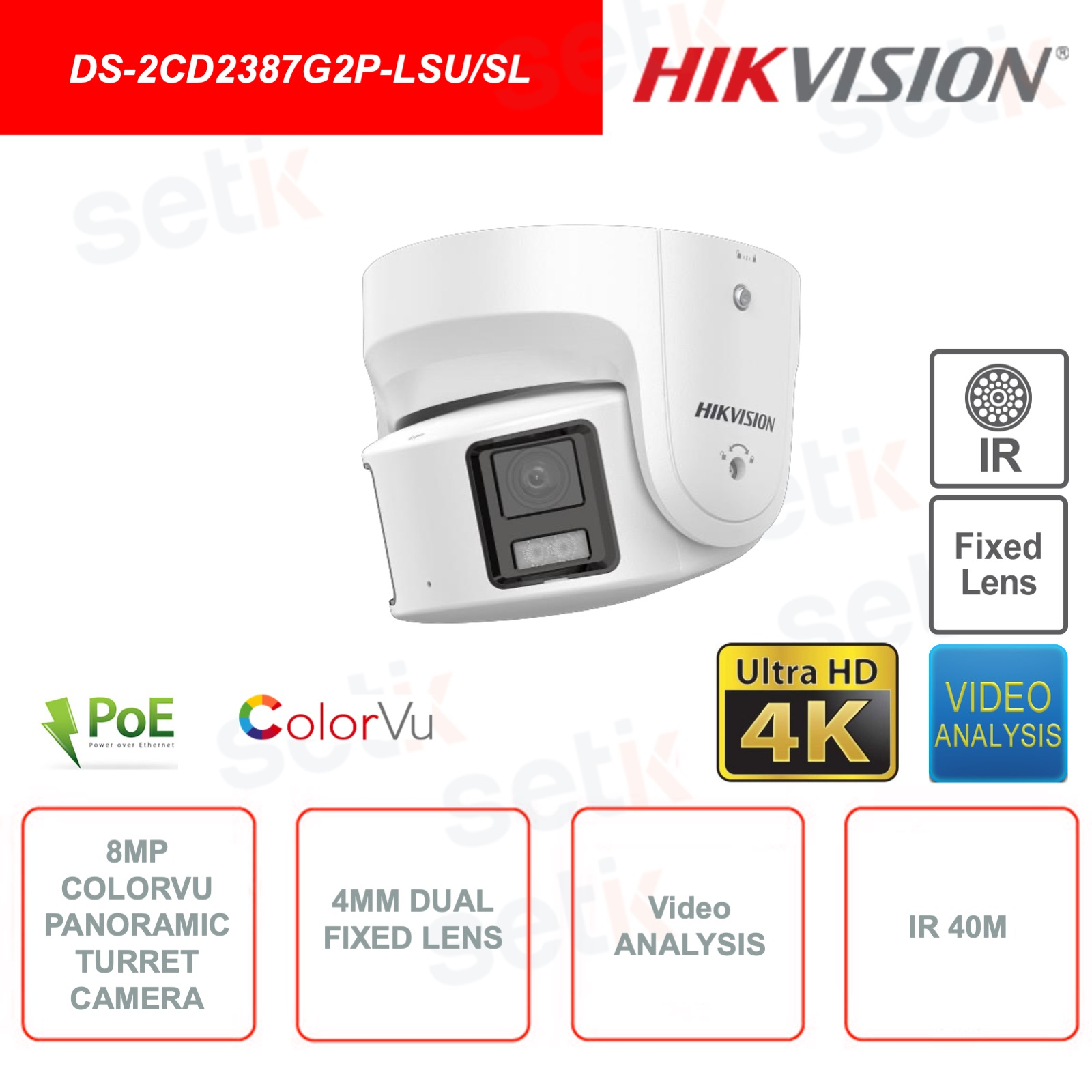 DS-2CD2387G2P-LSU/SL - HIKVISION - Outdoor 8MP ColorVu Turret Camera - 4mm Double Lens - IR40m ...
