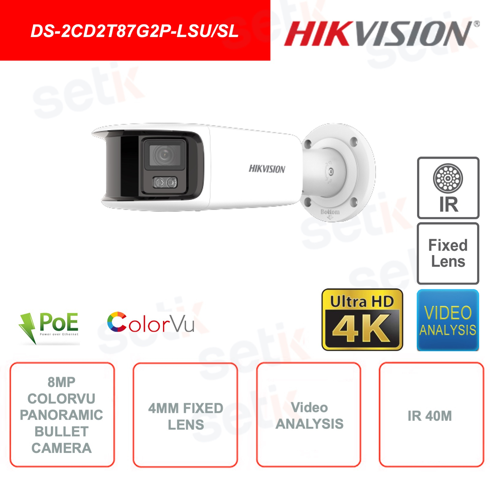 DS-2CD2T87G2P-LSU/SL - 8MP IP Poe Bullet Panoramic Camera - For outdoors - Double 4mm lens ...