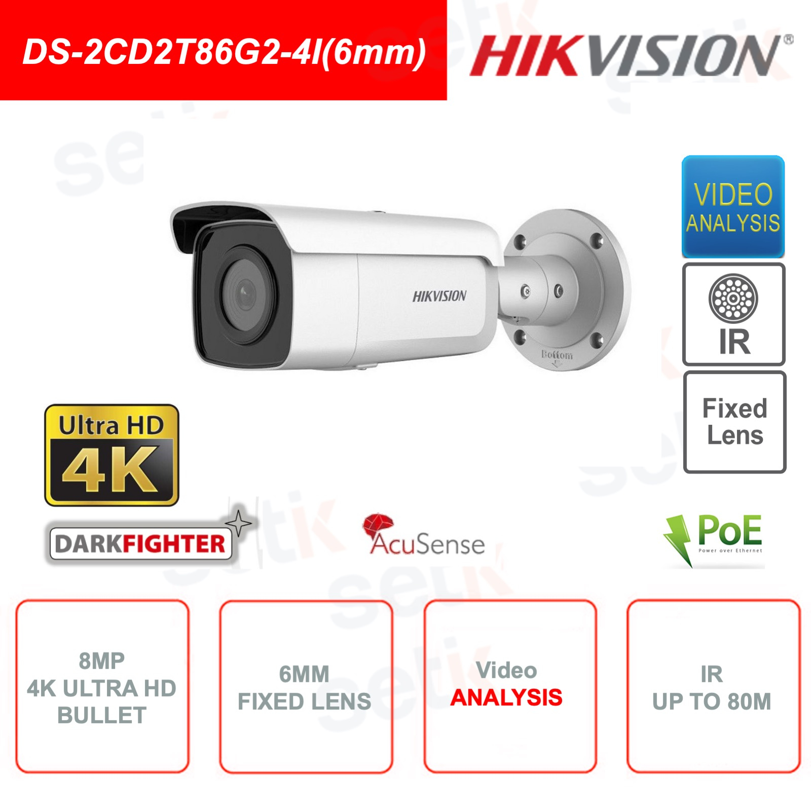 DS-2CD2T86G2-4I(6mm) - Hikvision Bullet IP Camera - DarkFighter - 4K ...
