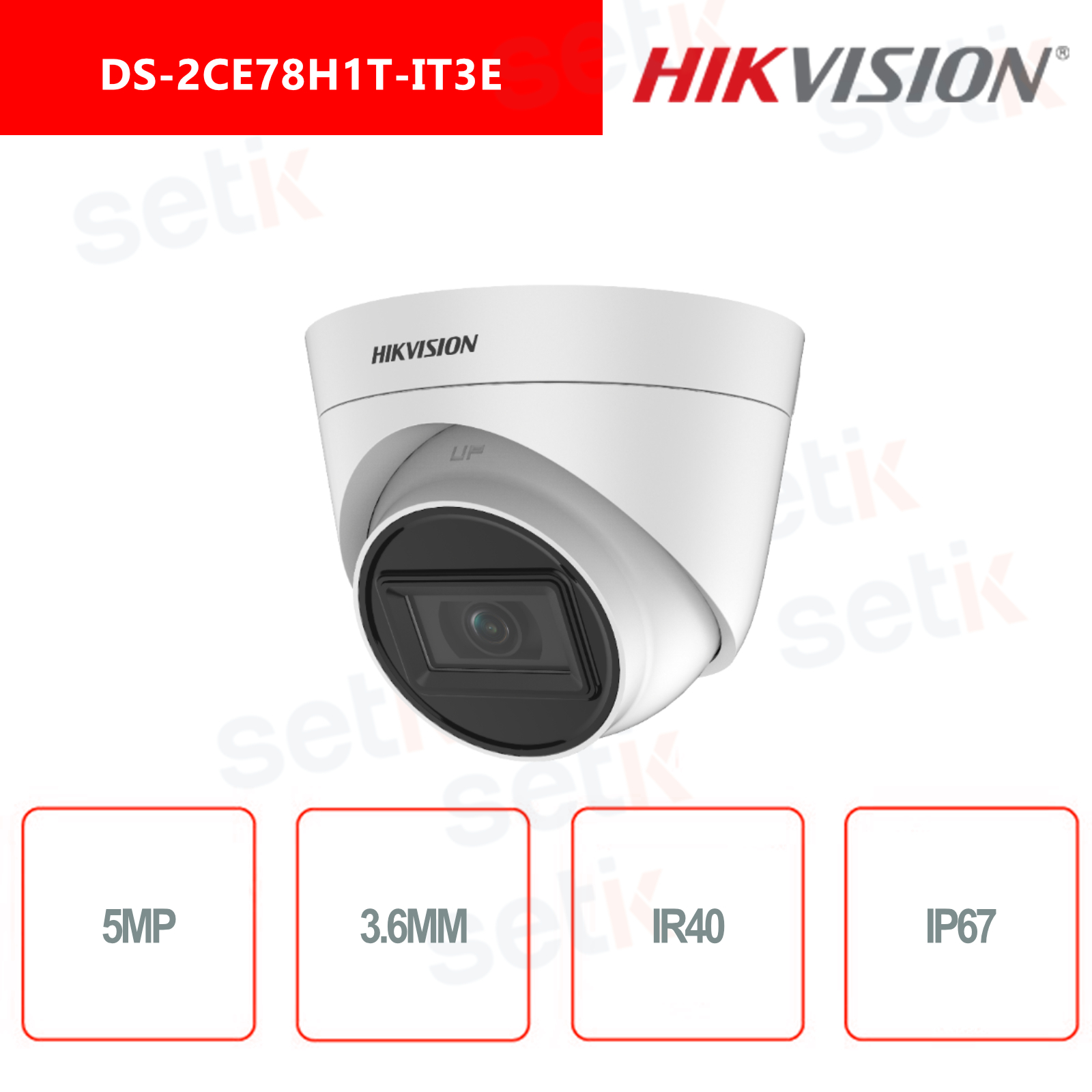 DS-2CE78H1T-IT3E(3.6mm) - Telecamera Hikvision 5MP PoC Fixed Turret ...