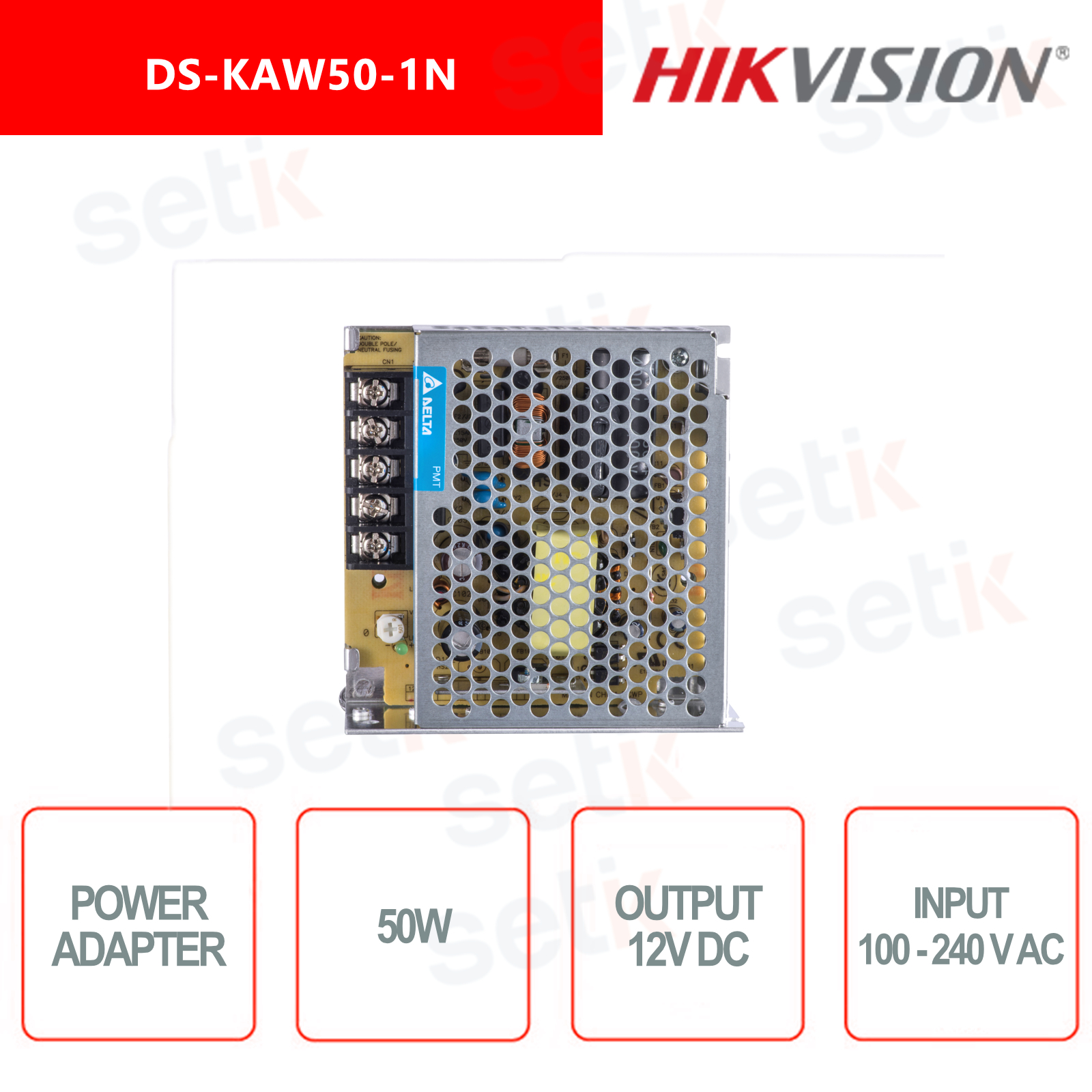 DS-KAW50-1N - Hikvision Power Adapter - Alimentatatore 50W - 12V output - spia LED - Setik.biz