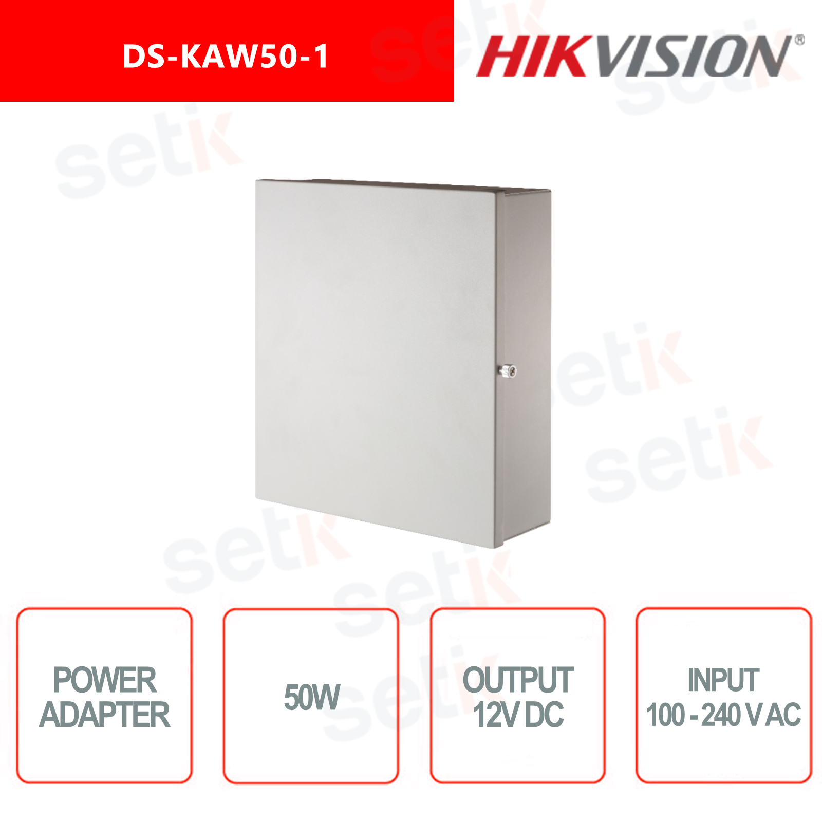 DS-KAW50-1 - Hikvision Power Adapter con case - Alimentatatore 50W - 12V output - spia LED ...