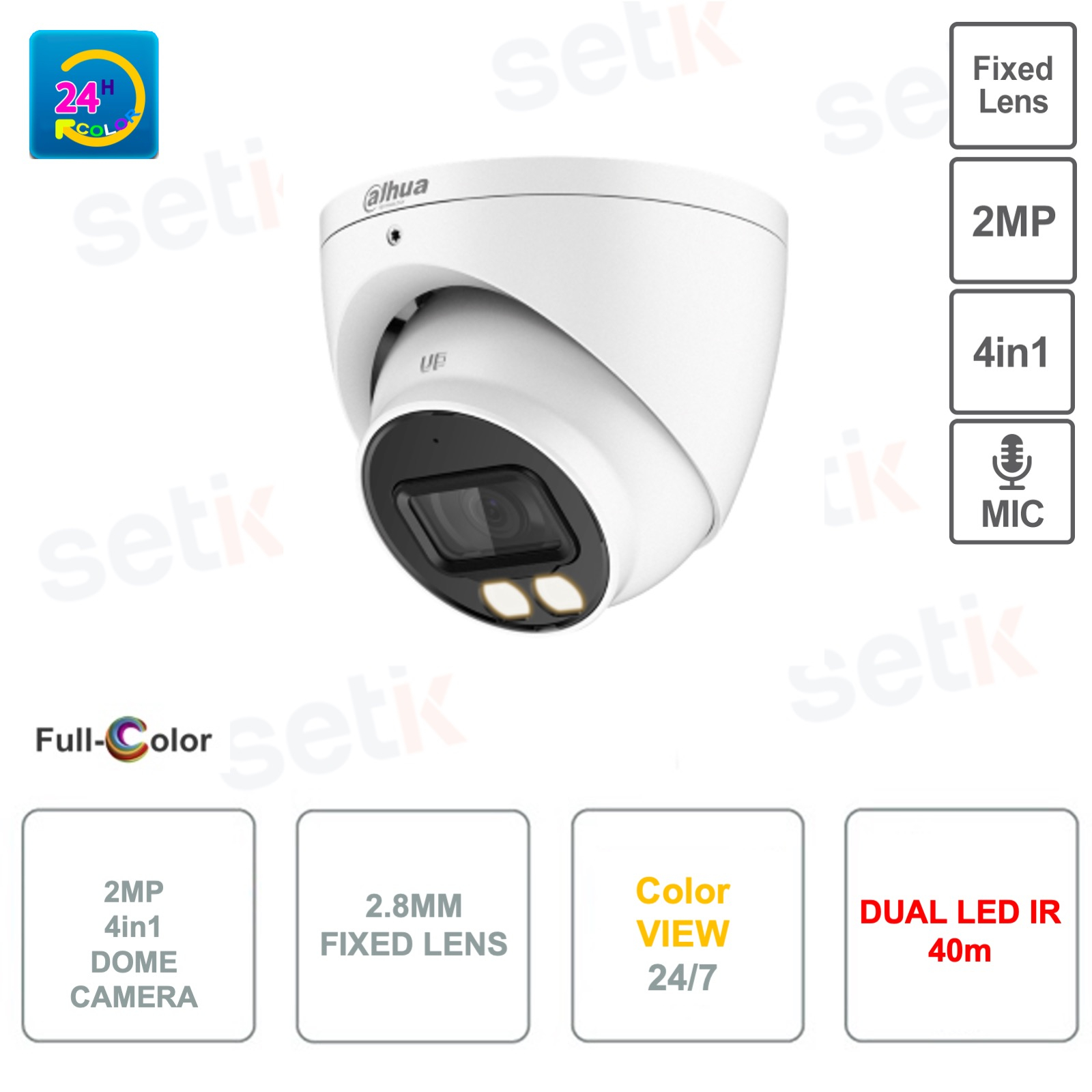 HAC-HDW1239T-IL-A-S2 - Dahua - 4in1 2MP Full Color IP dome camera with 2.8mm lens and dual ...