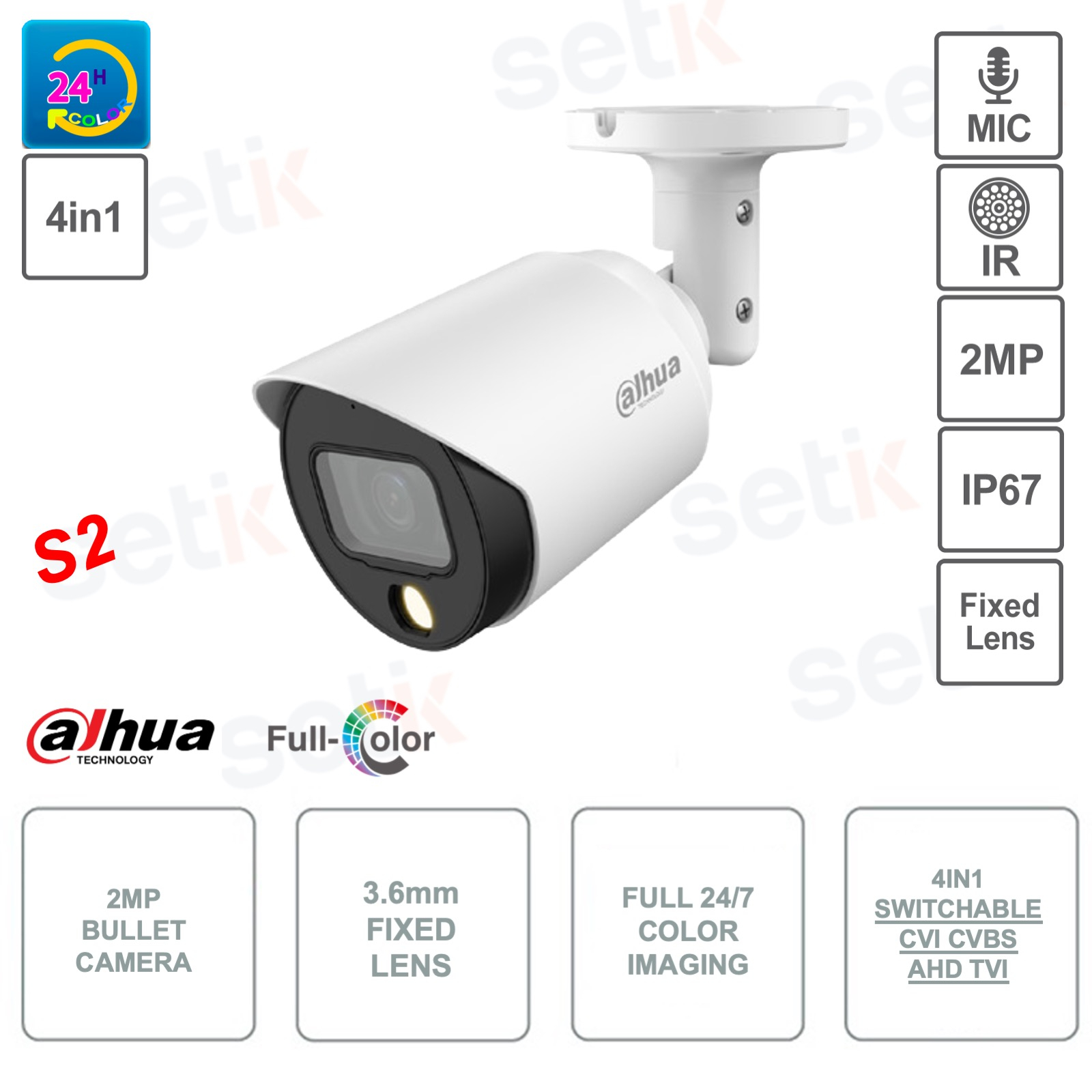 HAC-HFW2249T-A-LED-S2 - 4in1 Full Color Bullet Camera - 2MP 1080p - 3 ...