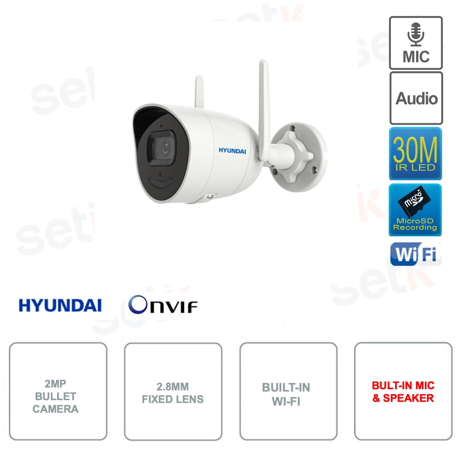 HYU-993 - 2MP IP ONVIF camera - WIFI - 2.8mm lens - Microphone and speaker - Setik.biz