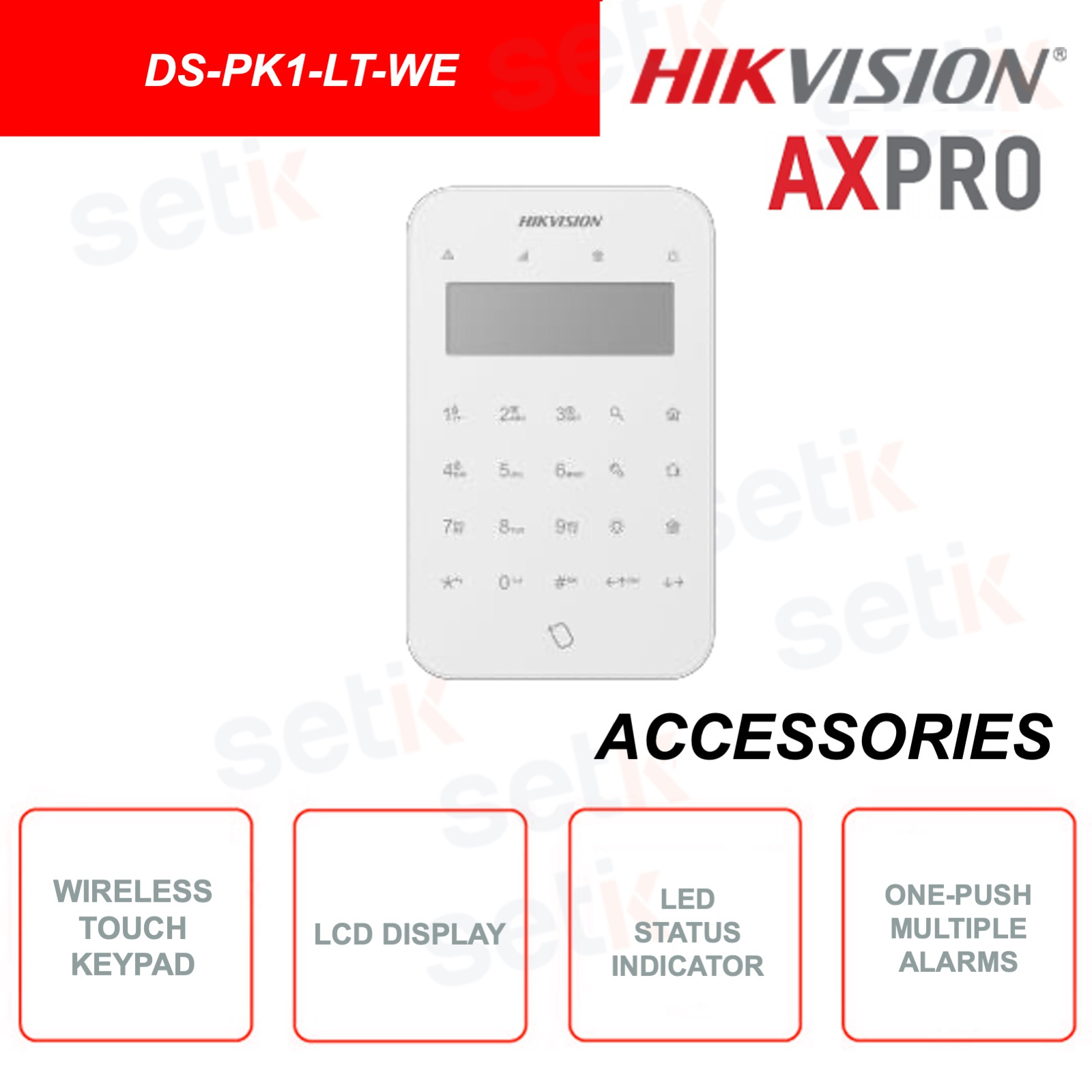 DS-PK1-LT-WE - Hikvision - Teclado LED de alarma interna - Inalámbrico 868 MHz - Pantalla LCD ...