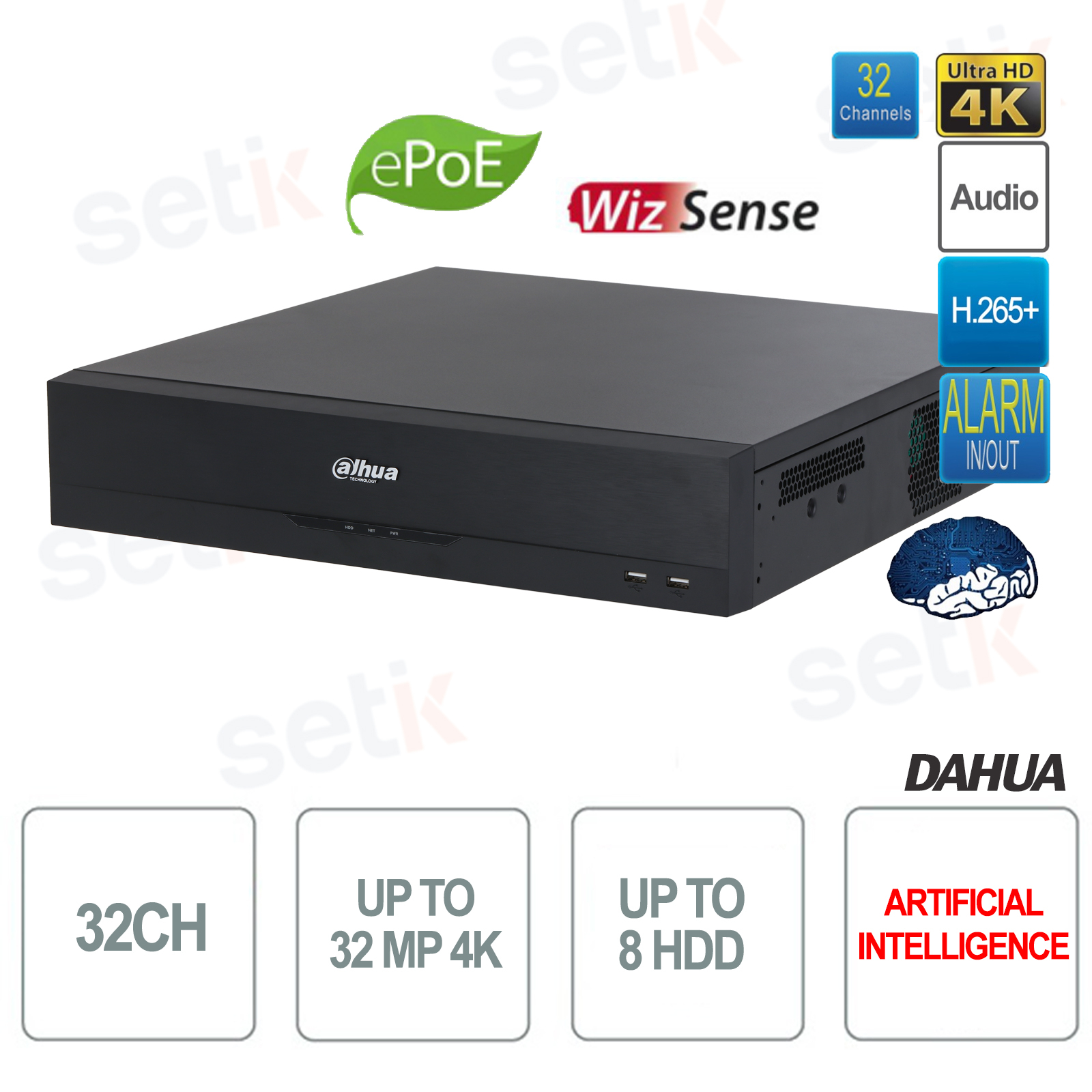 NVR5832-16P-EI - IP NVR ONVIF 32 Channels 32MP 16 PoE Ports 8HDD Intelligence AI Raid - Setik.biz
