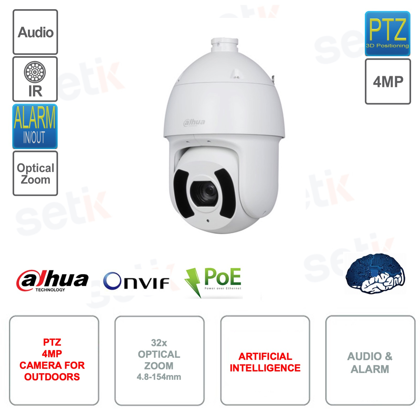 SD6CE432GB-HNR - IP POE ONVIF PTZ Camera - 4MP - 32x Zoom 4.8-154mm - Artificial Intelligence ...