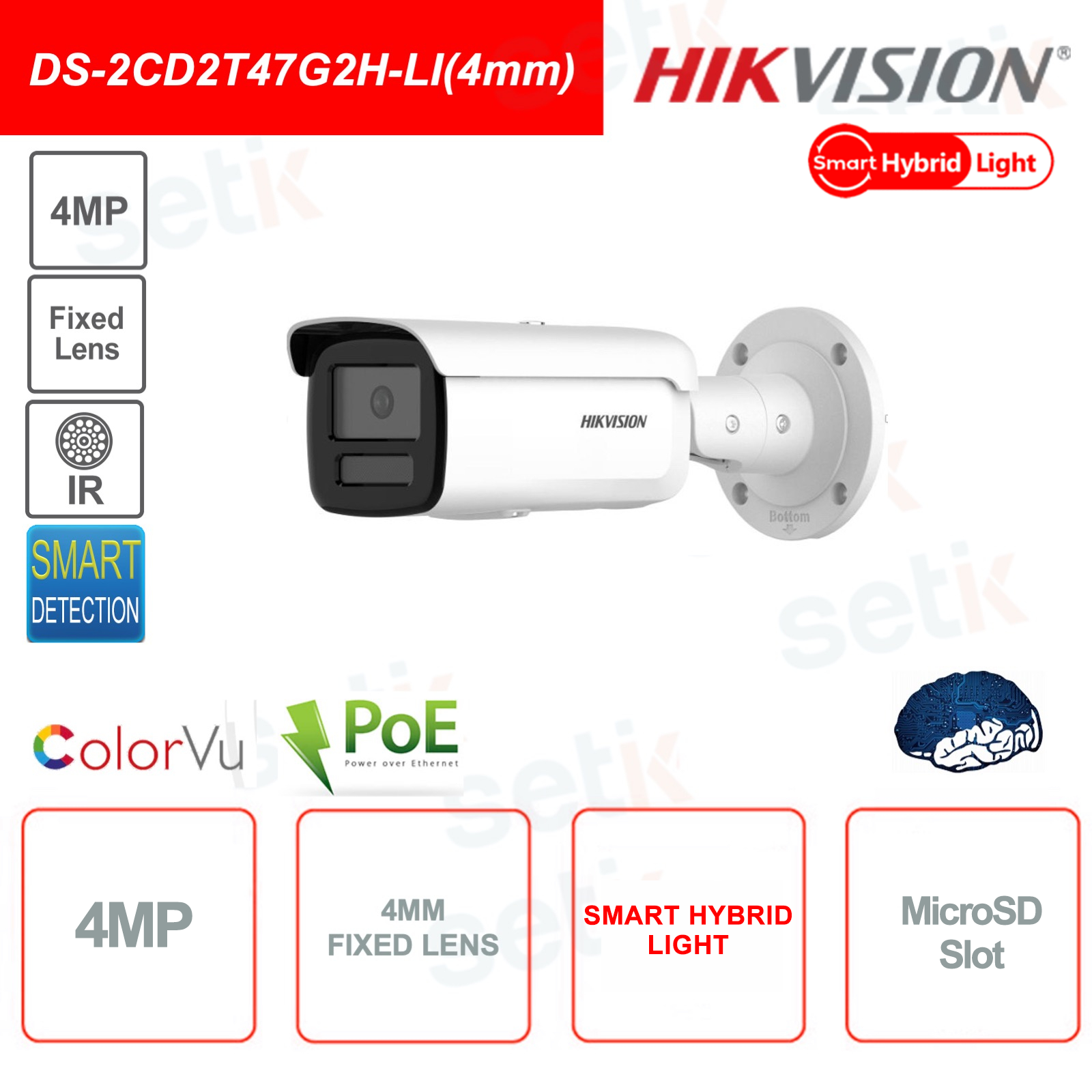 DS-2CD2T47G2H-LI(4mm) - DS-2CD2T47G2H-LI(4mm) Hikvision Bullet IP PoE Smart Hybrid Light 4mm ...