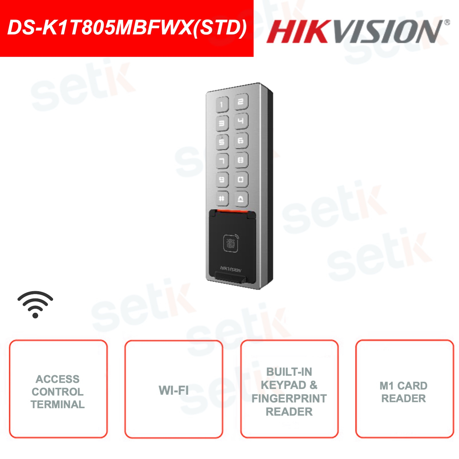 DS-K1T805MBFWX(STD) - Modulo controllo degli accessi - Con Keypad - Lettore impronte e schede M1 ...