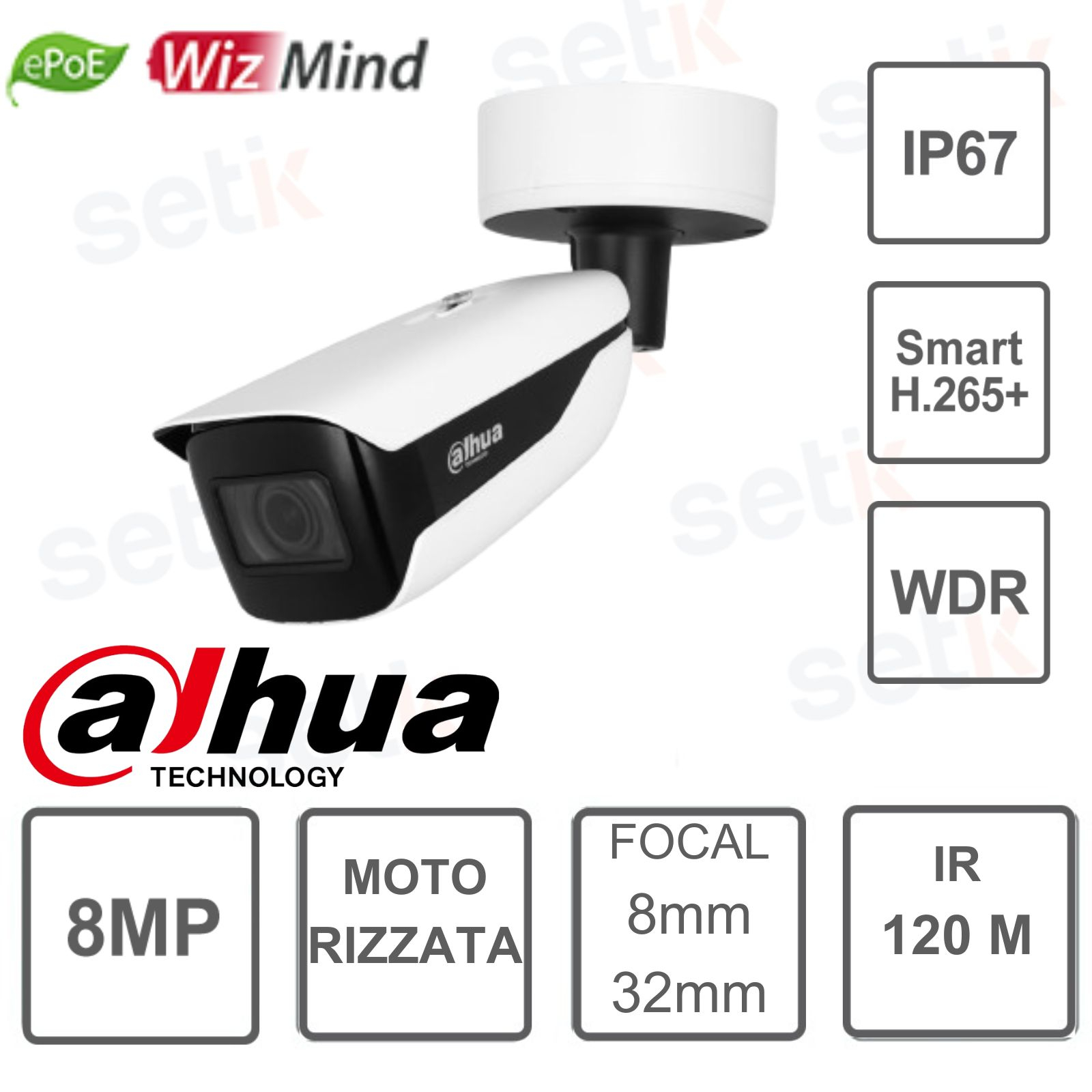 IPC-HFW7842H-Z4-X - Onvif Poe IP AI IR 8MP 5 Stream bullet camera powered by Dahua - Setik.biz