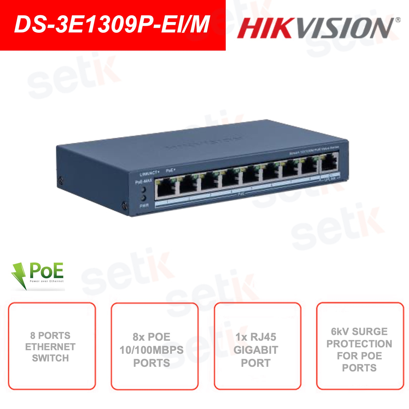 DS-3E1309P-EI/M - Switch de Red de 8 Puertos - 8 Puertos PoE 10-100M - 1 Puerto RJ45 10-100M ...