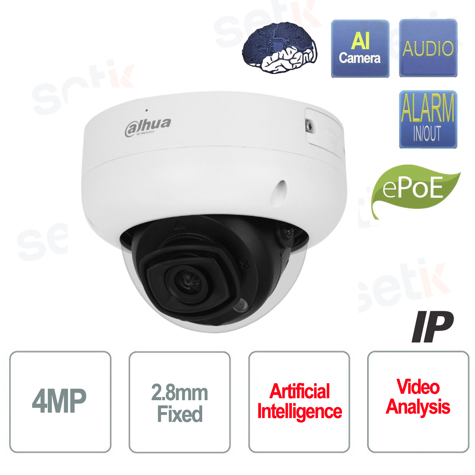 IPC-HDBW5442R-ASE-S3 - Telecamera AI IP ONVIF PoE 4MP Starlight IK10 Dome Dahua S3 - Setik.biz