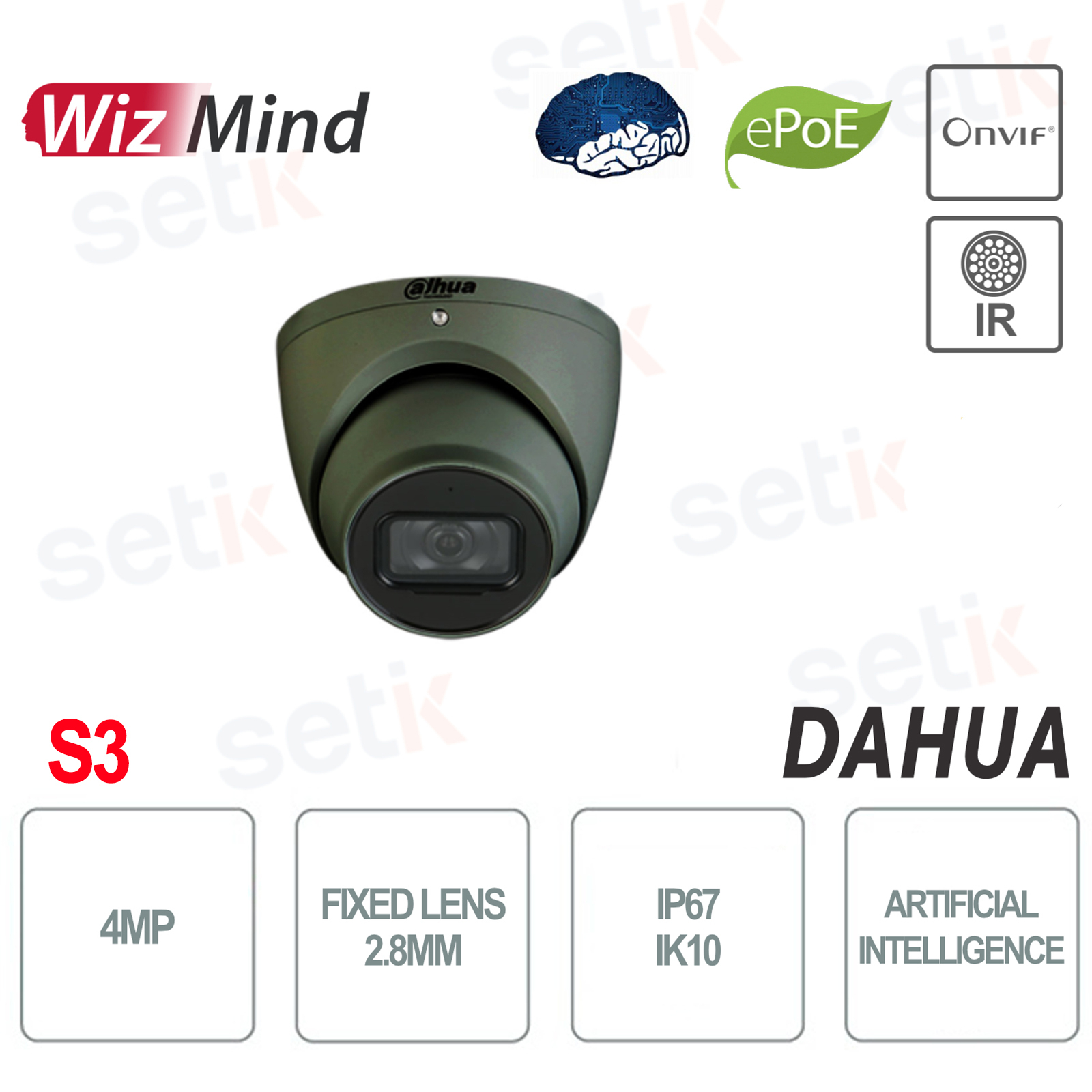 IPC-HDW5442TM-ASE-DG-S3 - Caméra réseau Dahua WizMind 4MP WDR IR globe oculaire S3 - Setik.biz