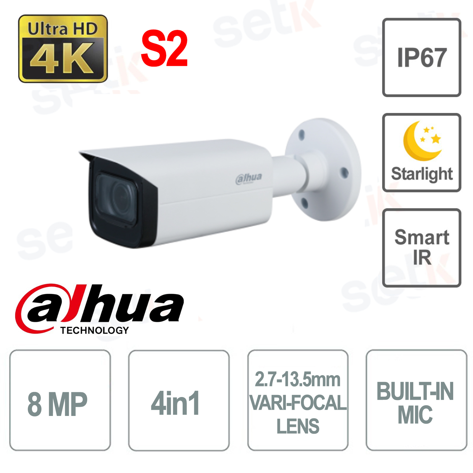 HAC-HFW2802TU-Z-A-S2 - Bullet 4in1 8MP Starlight Audio Ottica Varif ocale motorizzata versione 2 ...