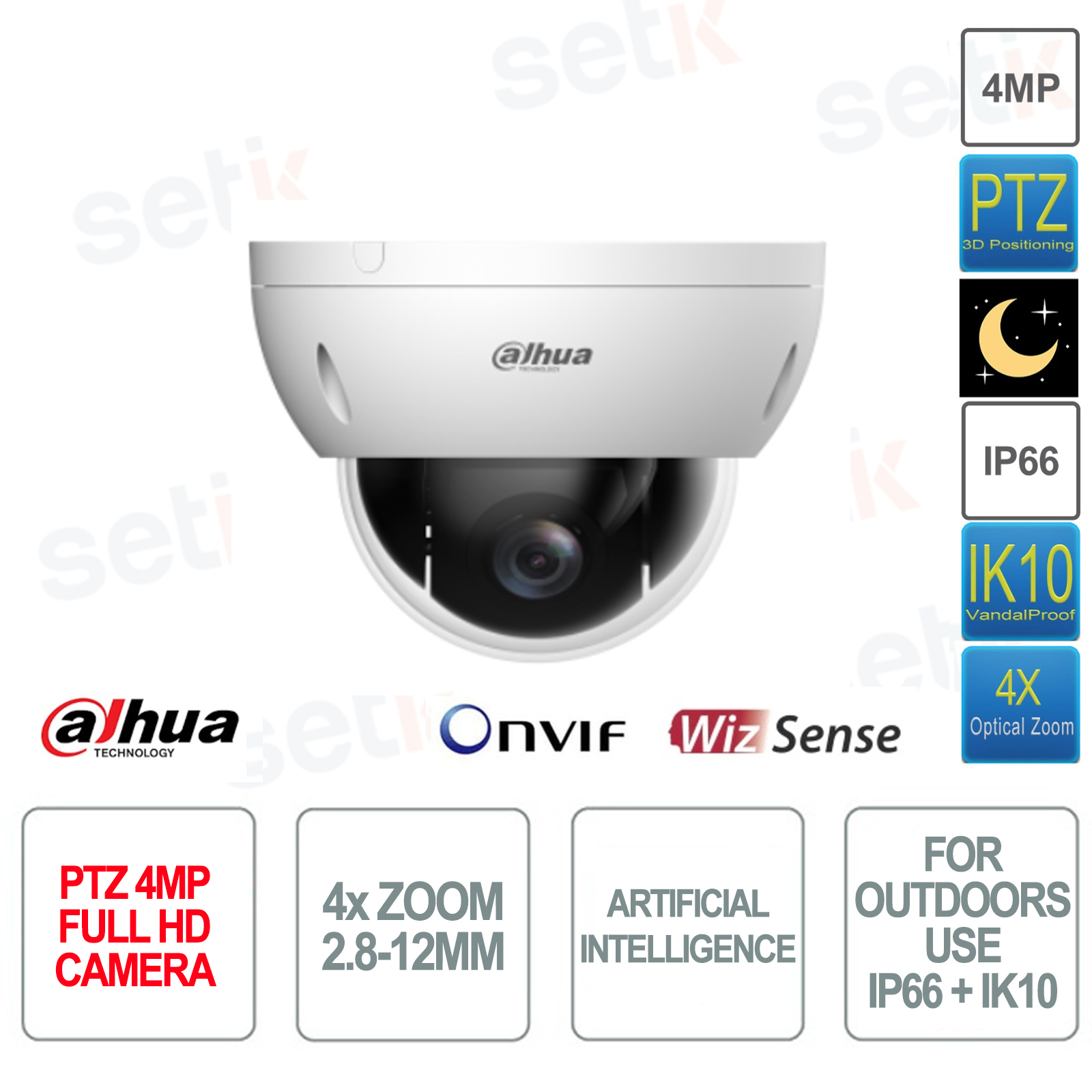 SD22404DB-GNY - Telecamera PTZ 4MP IP POE ONVIF 4MP - PoE - Zoom 4x 2.8-12mm - Intelligenza ...