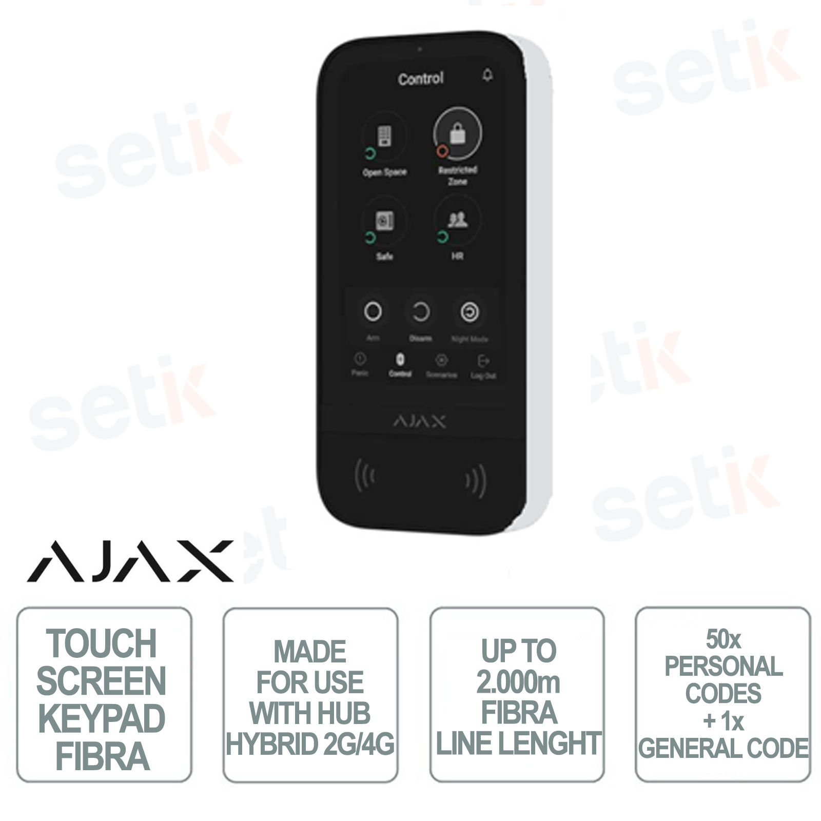 143608.226.WH1 - Ajax Superior Keypad TouchScreen Fiber - Wired Touch Screen Keyboard - Range up ...
