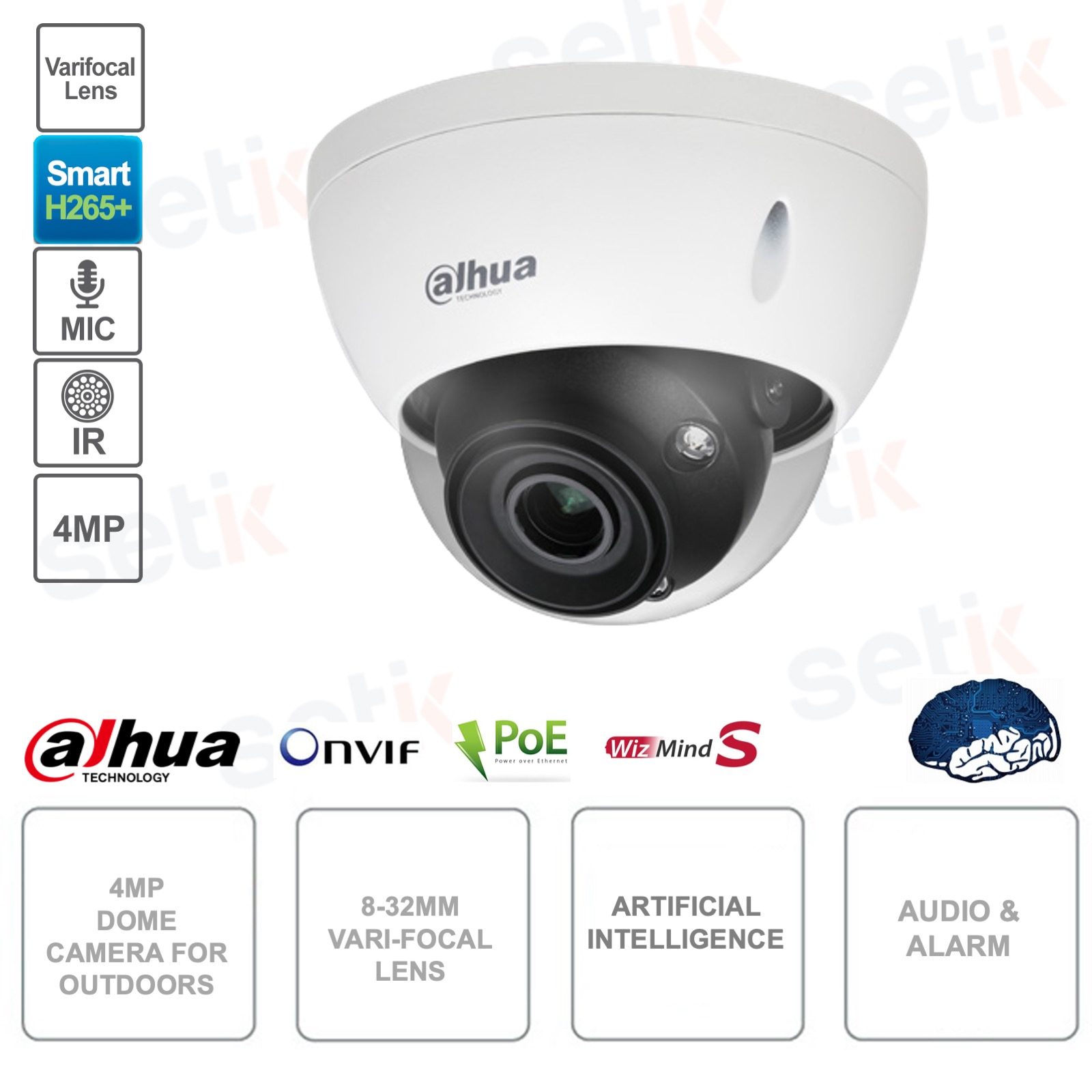 IPC-HDBW5442E-Z4E-S3 - Dôme IP Onvif PoE 4MP Dahua - Objectif 8-32 mm - Intelligence ...