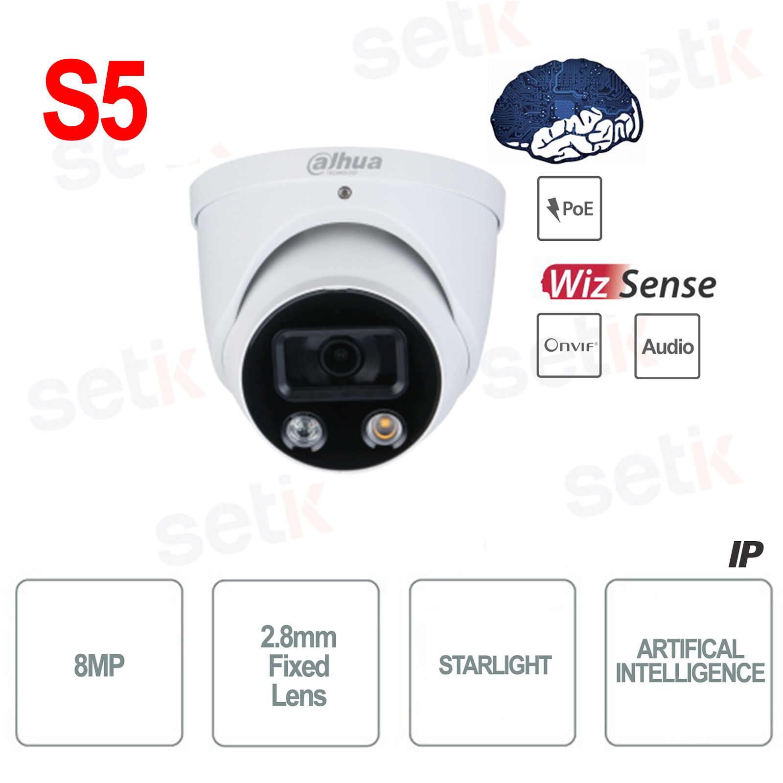 IPC-HDW3849H-AS-PV-S5 - Dome WizSense IP 8MP Dahua Fixed Lens S5 Onvif PoE Video Analysis ...