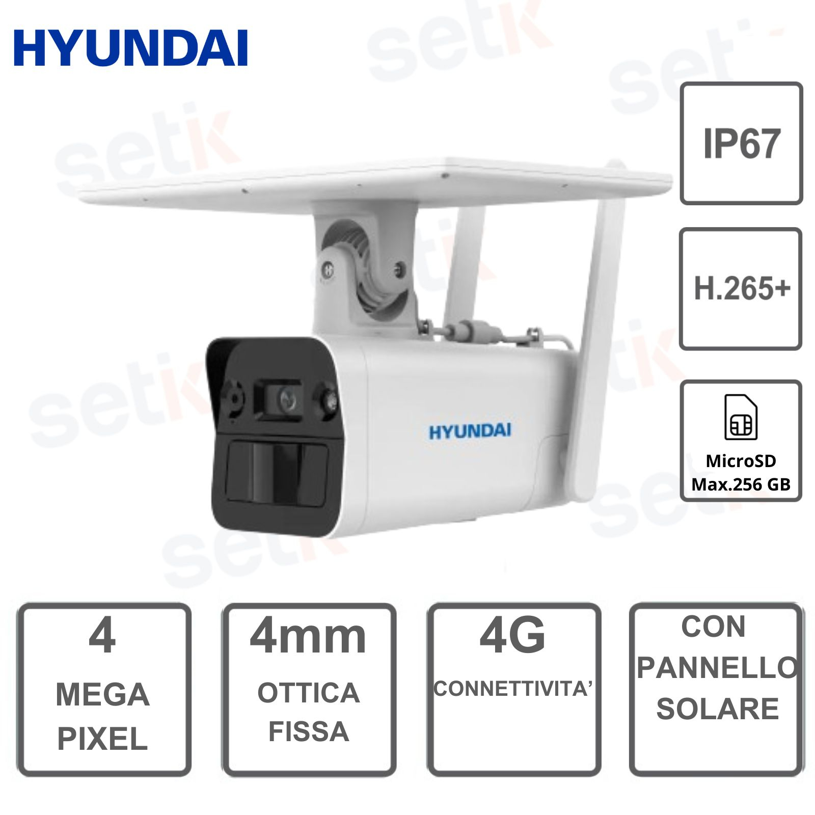HYU-1062 - Bullet Hyundai 4MP IP Solar 4G - 4mm optics - Detection of ...
