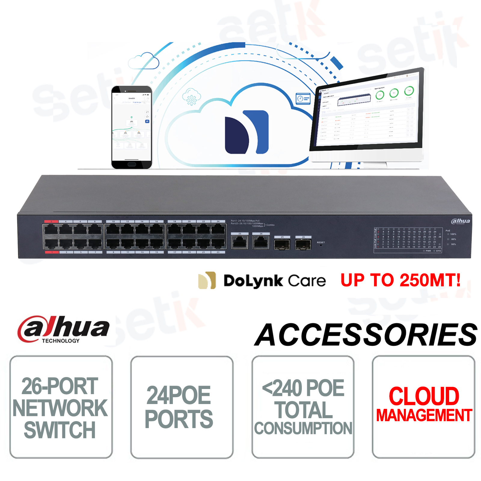 CS4226-24ET-240 - Switch di rete 24 Porte PoE + 2x RJ45 SFP 1000 Cloud ...