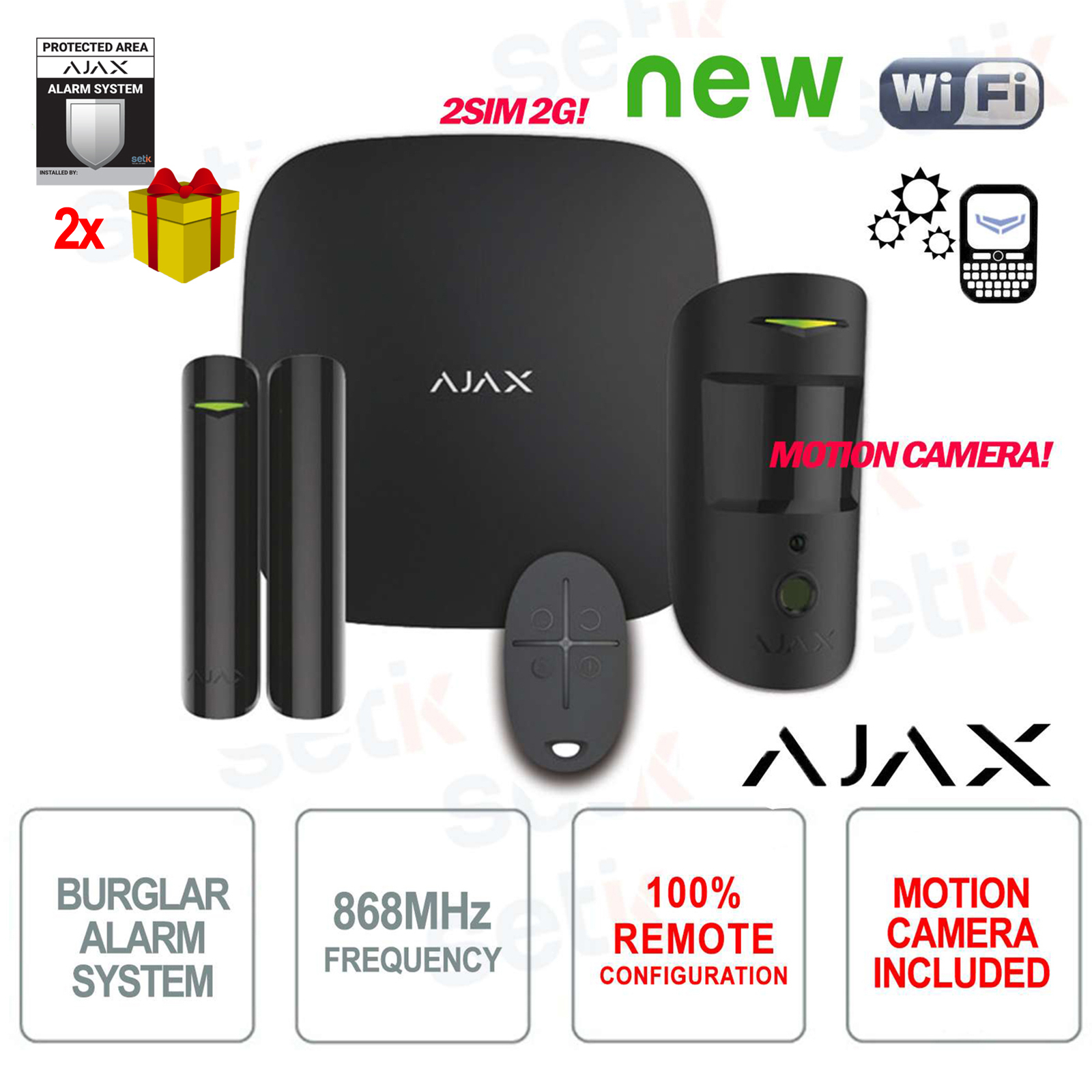 38173.58.BL1 - Kit Allarme Ajax Senza Fili GPRS/LAN/2SIM 2G Black ...
