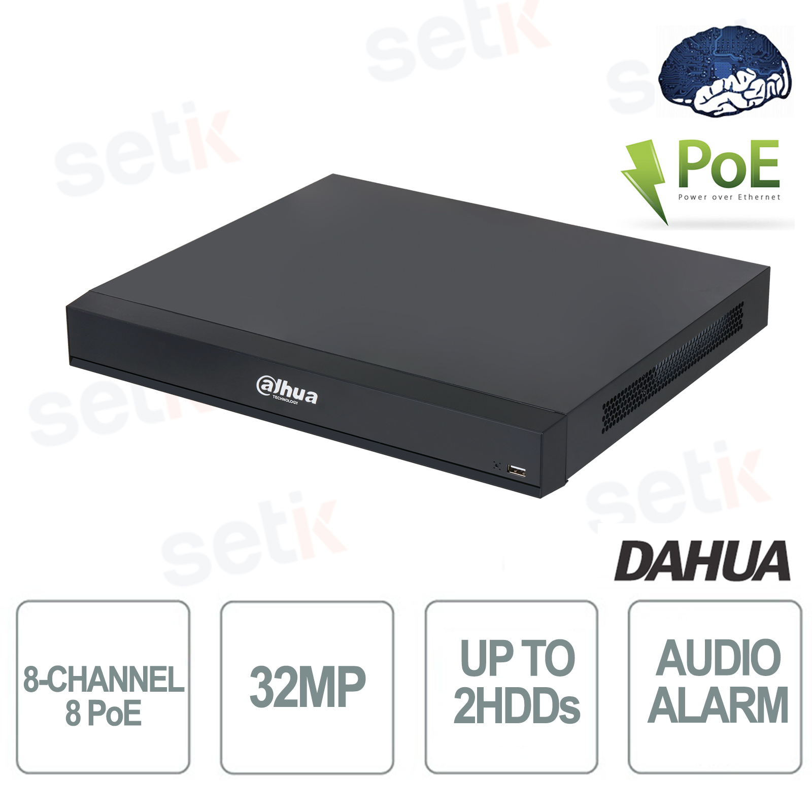 NVR5208-8P-XI - NVR 8 Canales PoE Onvif Dahua IP 32MP IA - Setik.biz