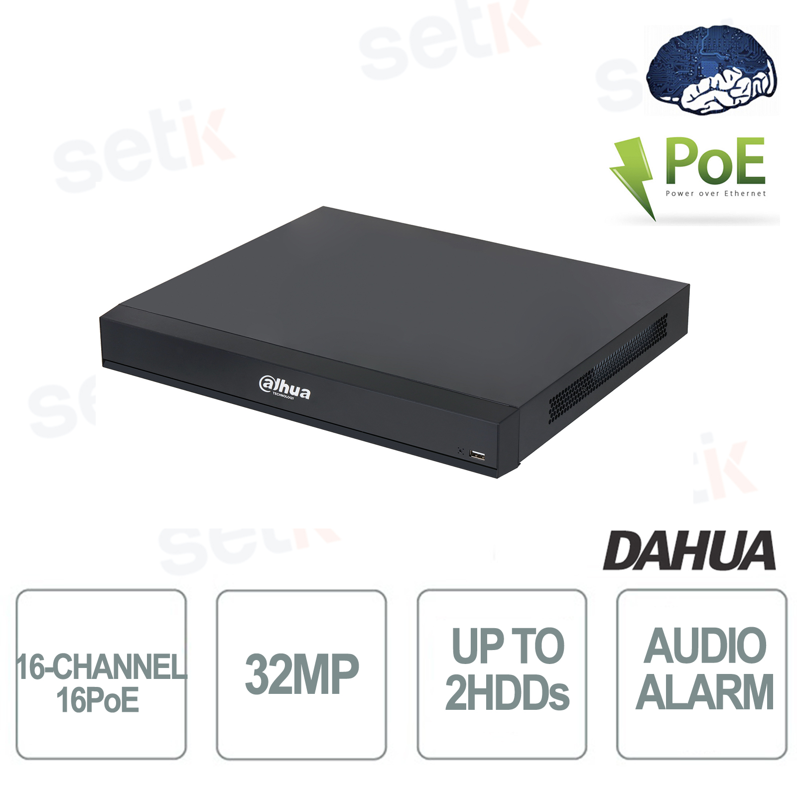 NVR5216-16P-XI - NVR 8 Channels PoE Onvif Dahua IP 32MP AI - Setik.biz