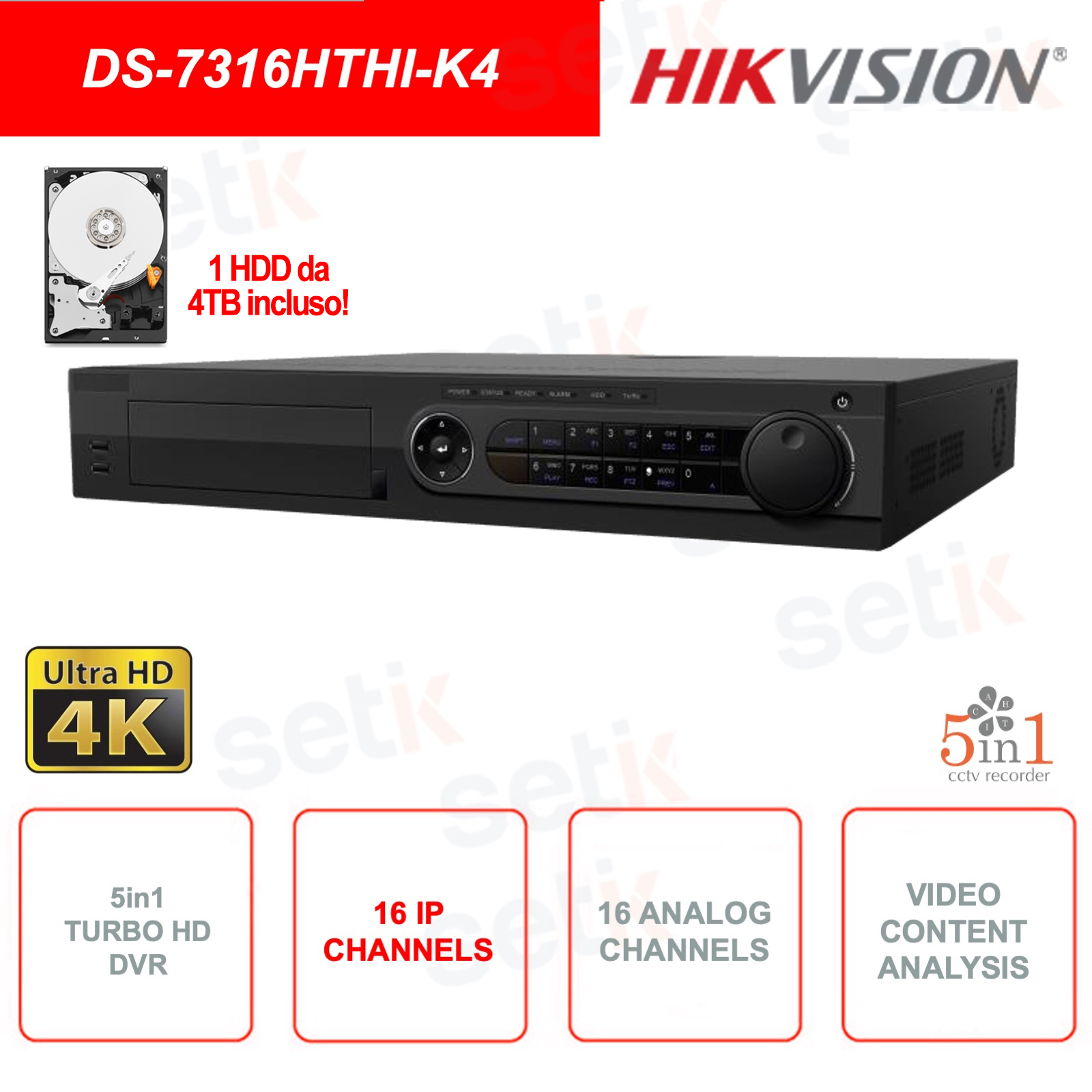 DS-7316HTHI-K4 - 5in1 Turbo HD IP DVR ONVIF - 16 analog channels - 16 ...