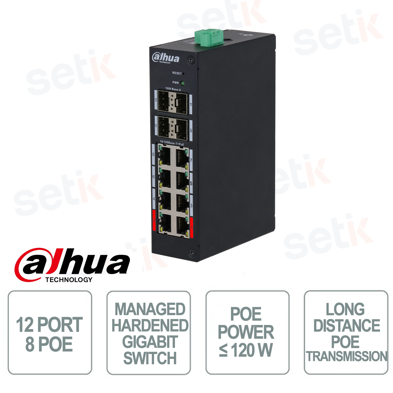 HS4412-8ET-120 - Network switch 12 ports Hardened PoE 8 + 4 SFP Dahua ...