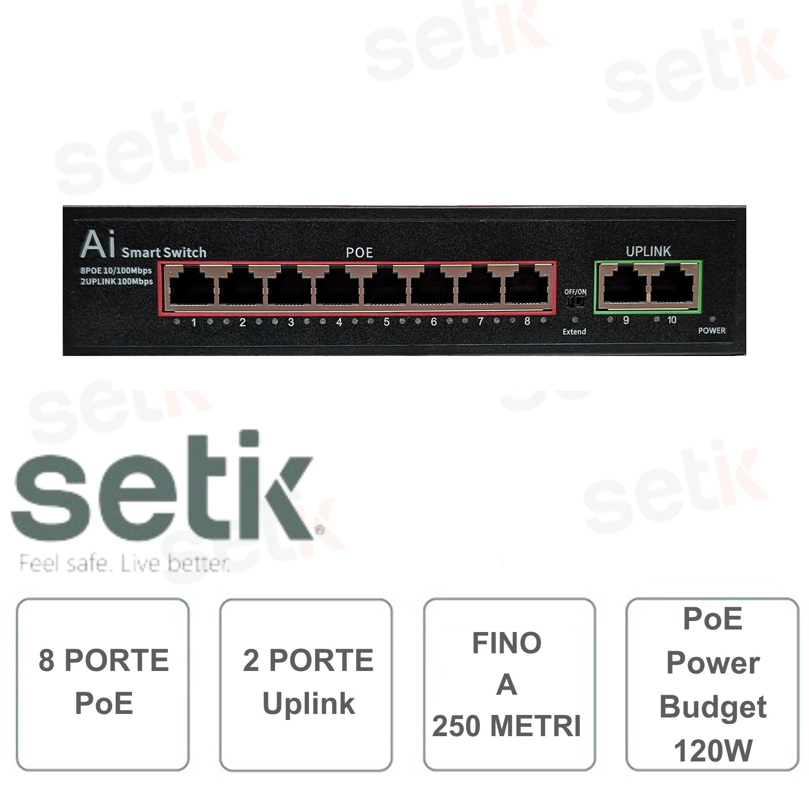 SW8+2POE - Switch PoE de 8 Puertos 30W 250 metros + 2 Uplinks max 100m ...
