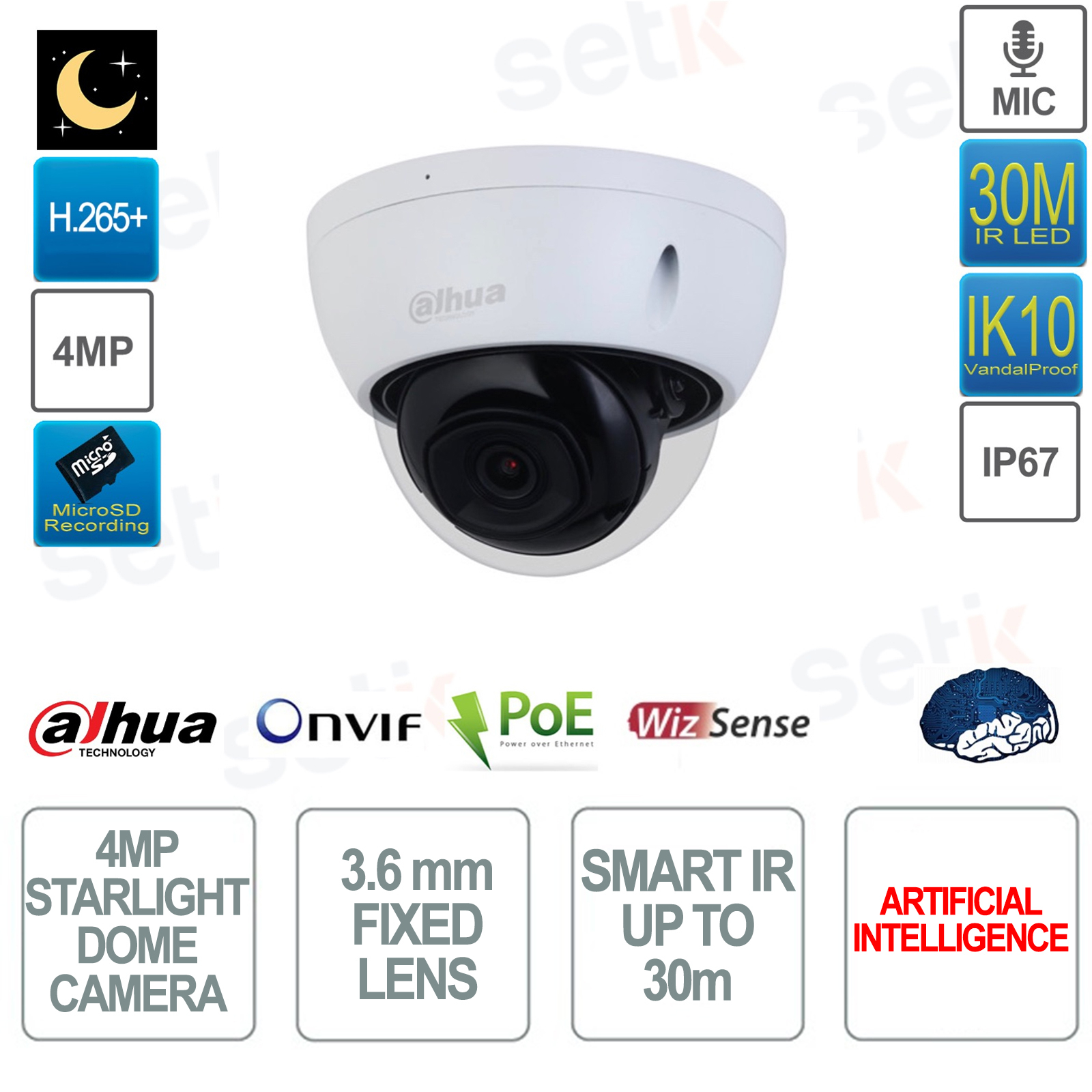 IPC-HDBW2441E-S - 4MP IP POE ONVIF Camera - 2.8mm Lens - Artificial Intelligence - Setik.biz
