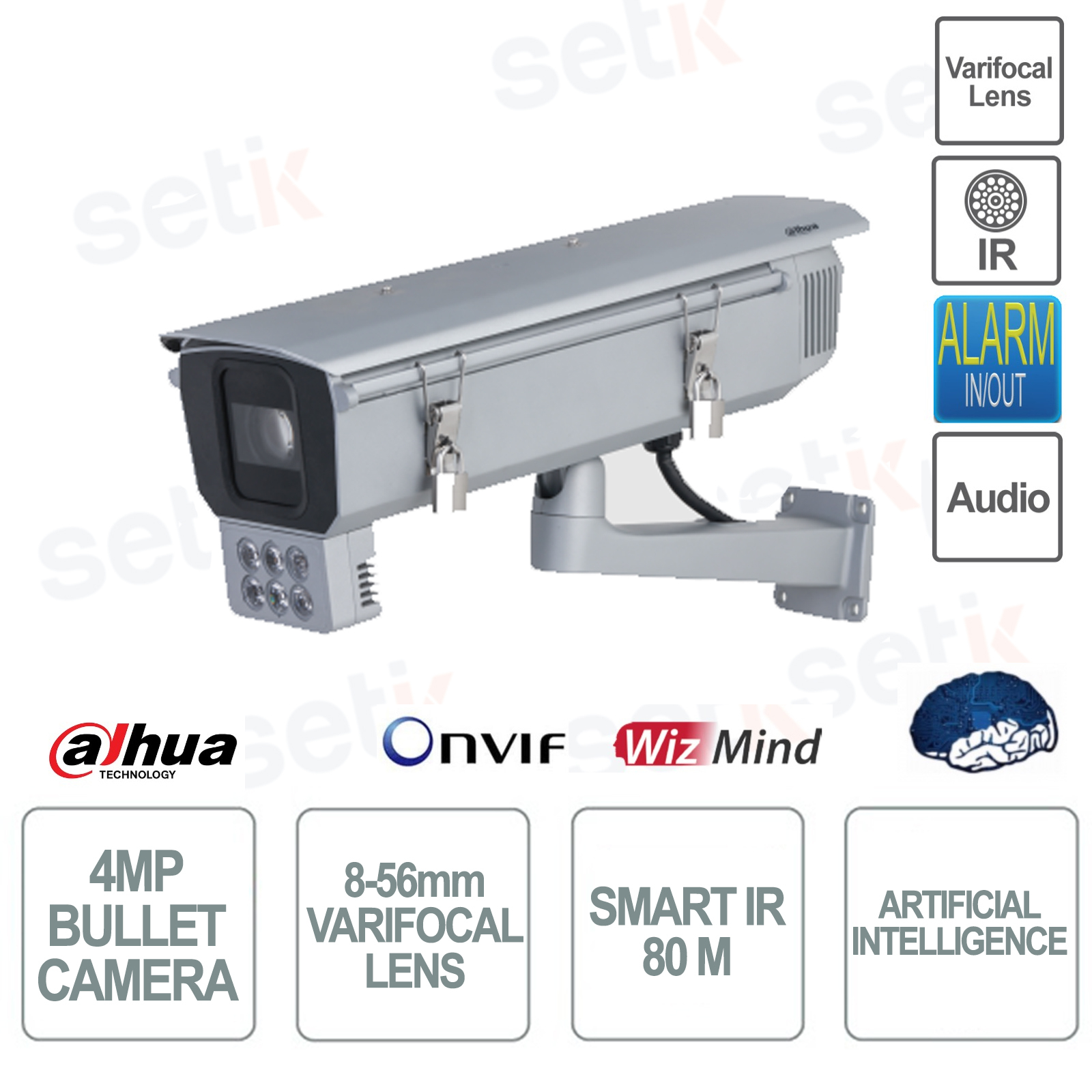 IPC-HFS8449G-Z7-LED - 4MP ONVIF IP Bullet Camera with Video Analytics, 8-56mm Lens and Smart IR ...