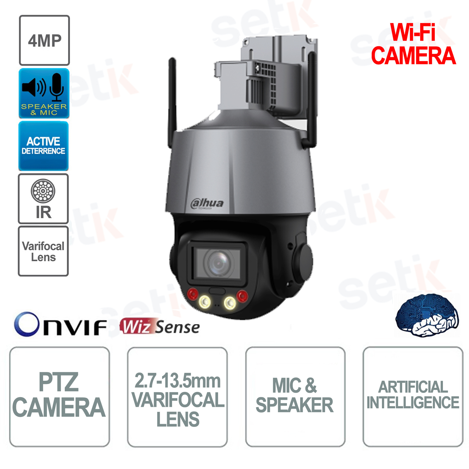 SD3C405DB-GNY-AW-PV - ONVIF PTZ IP Wi-Fi Camera - 4MP - 5x Zoom 2.7-13.5mm - Artificial ...