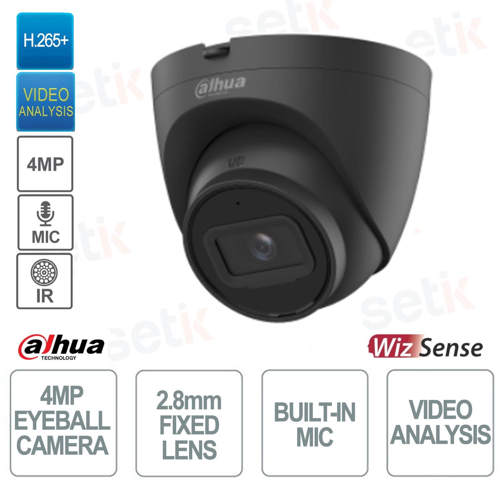 IPC-HDW2441T-S-BLACK - Telecamera IP POE ONVIF Eyeball 4MP - 2.8mm - Video Analisi colore nero ...