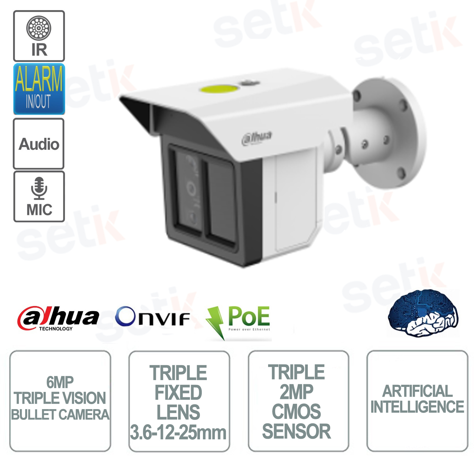 IPC-MFW5241T2-E3-ASE - Cámara Bullet IP POE ONVIF con triple óptica y triple sensor de 6MP ...
