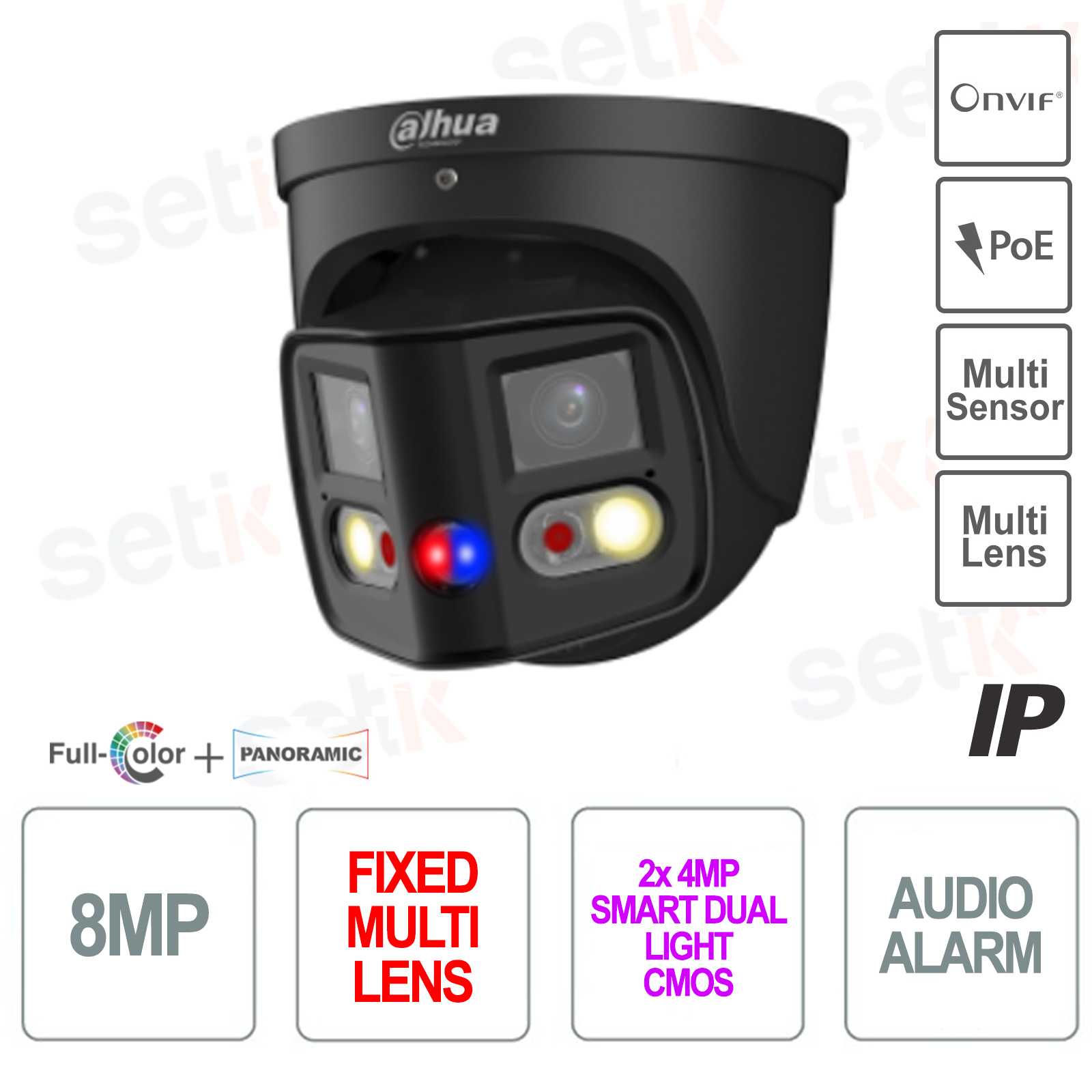 IPC-PDW3849-A180-AS-PV-B - Caméra Dahua IP AI Eyeball multi-objectif multi-capteur 8MP 2,8 mm ...