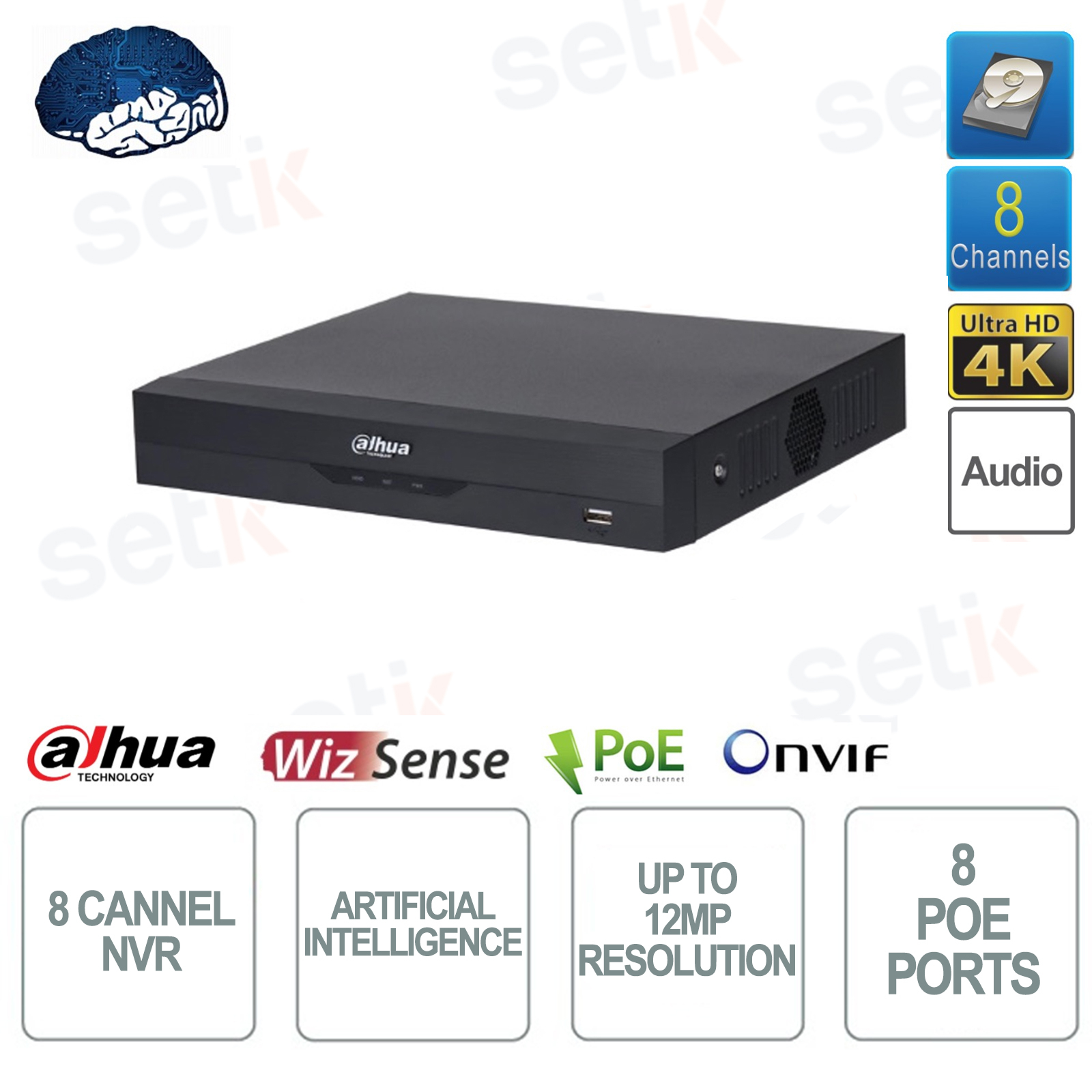 NVR2108HS-8P-I2 - 8 Channel IP Onvif Poe NVR - Up to 12MP - 8 PoE ports - Artificial ...