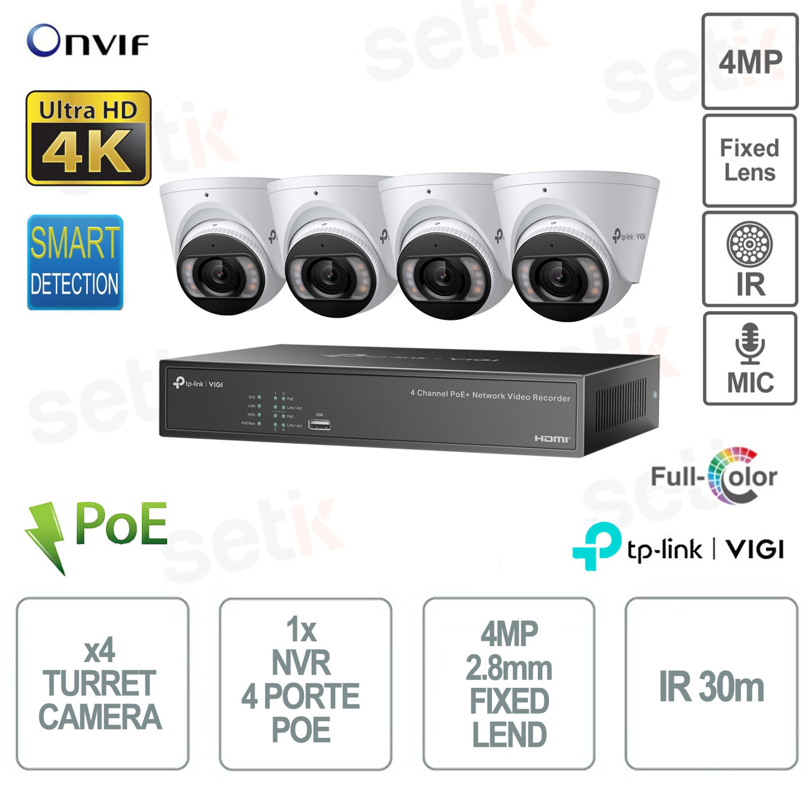 VIGI NK4P-T4425-2T - Kit TP Link VIGI NK4P-T4425-2T 4 telecamere 4MP Full Color + NVR 4 canali ...