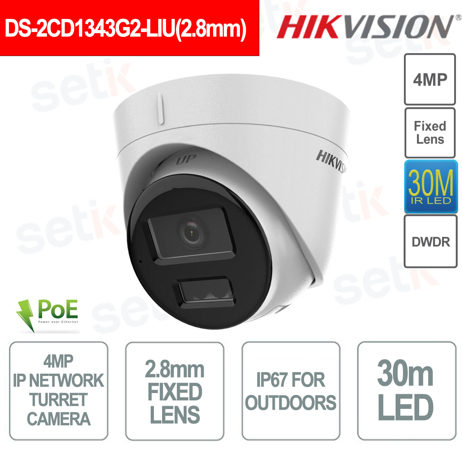 DS-2CD1343G2-LIU(2.8mm) - Hikvision Turret 4MP POE IP camera - 2.8mm - WDR 120dB - Smart Hybrid ...