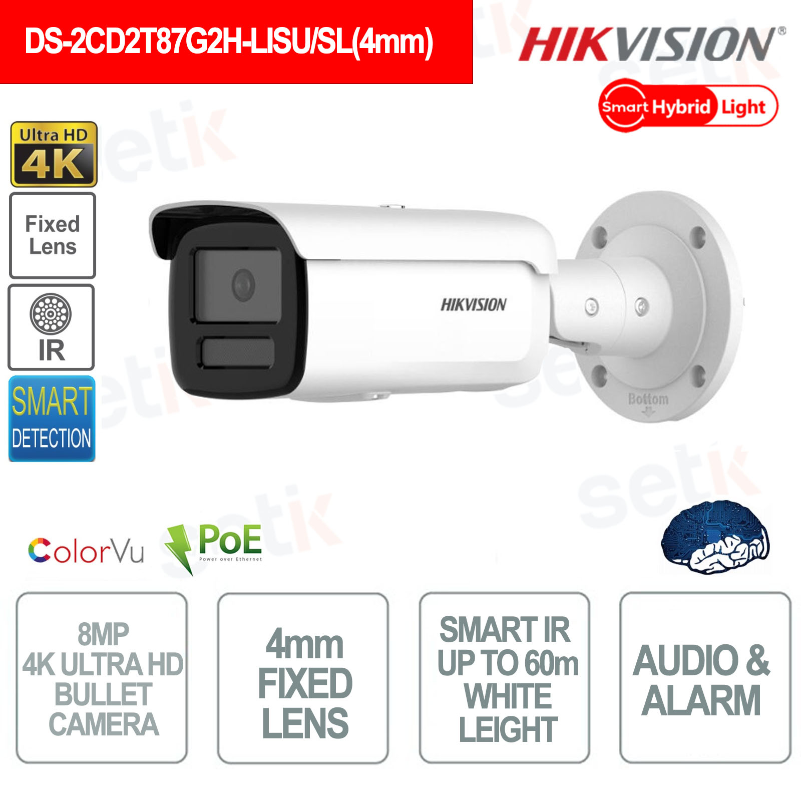 DS-2CD2T87G2H-LISU/SL(4mm) - ColorVu IP POE Bullet Camera - 8MP - 4mm Fixed Lens - Artificial ...