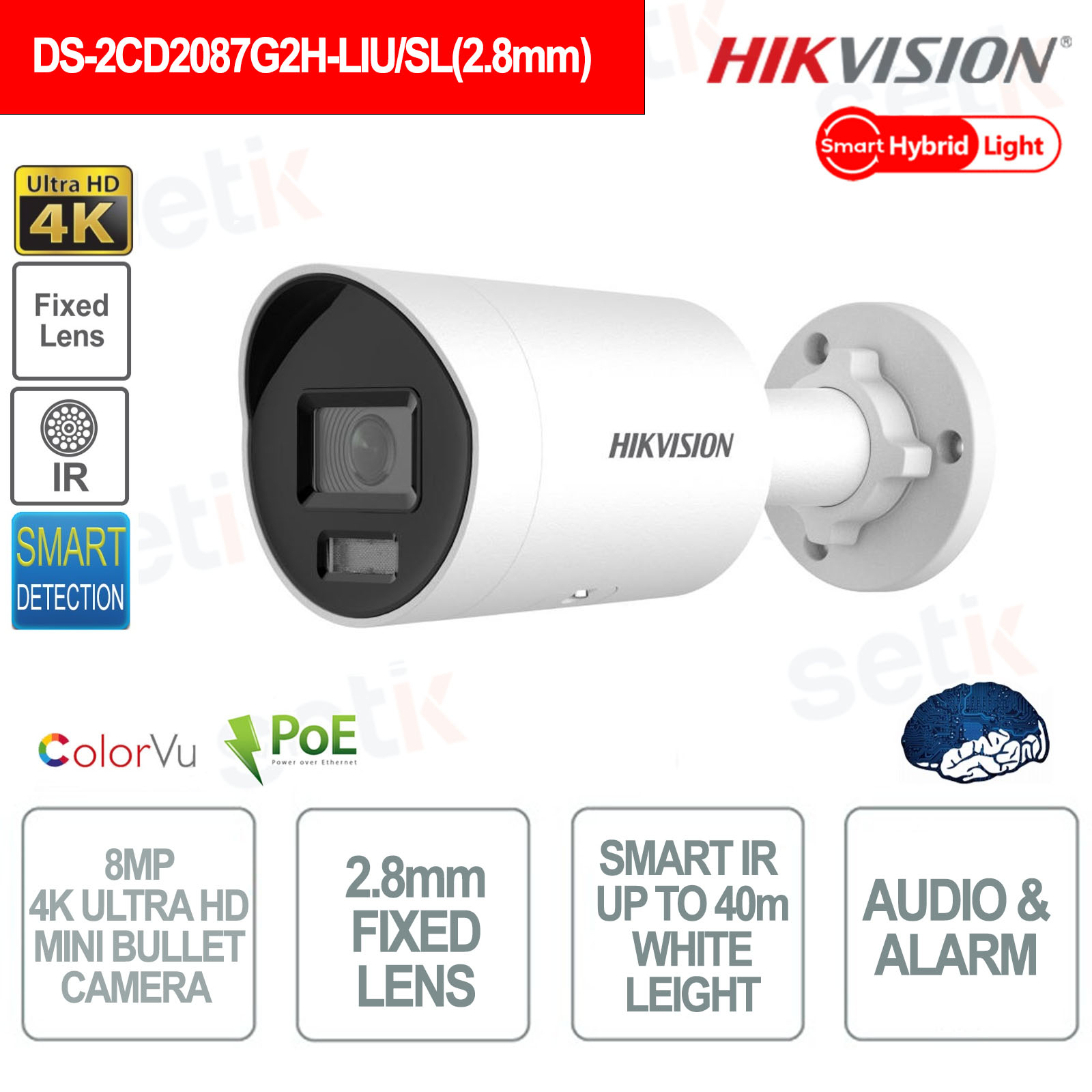 DS-2CD2087G2H-LIU/SL(2.8mm) - DS-2CD2087G2H-LIU/SL Hikvision Bullet IP PoE 8MP 4K Smart Hybrid ...