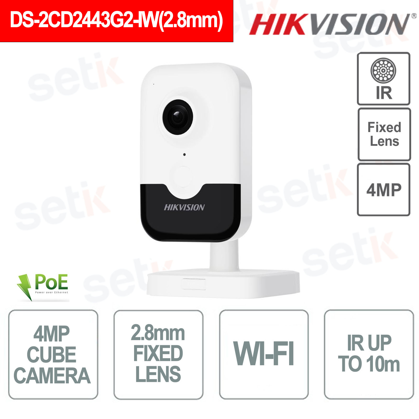DS-2CD2443G2-IW(2.8mm) - Cube PoE IP Camera - 4MP - 2.8mm Lens - Motion ...