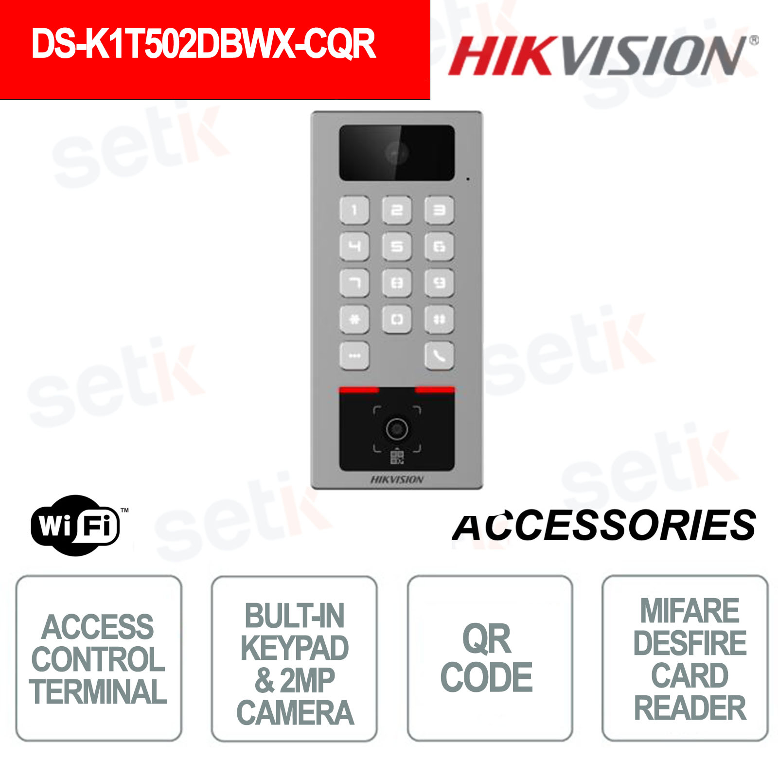 DS-K1T502DBWX-CQR - Access Control Terminal - With Keypad and 2MP Camera - Mifare, Desfire and ...