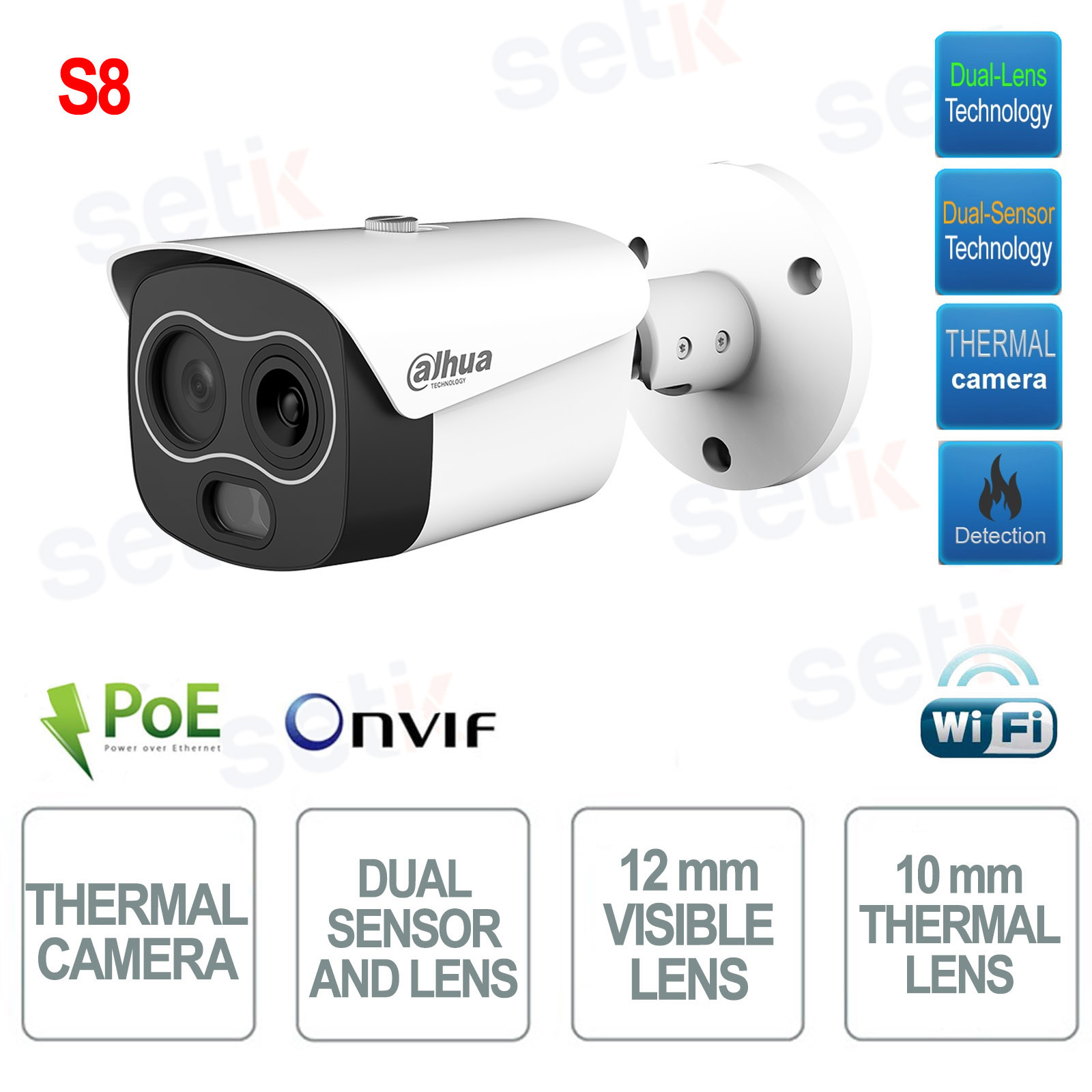 TPC-BF1241-B10F12-DW-WIFI-S8 - IP Telecamera Termica IP PoE ONVIF WiFI- Doppio sensore e ottica ...