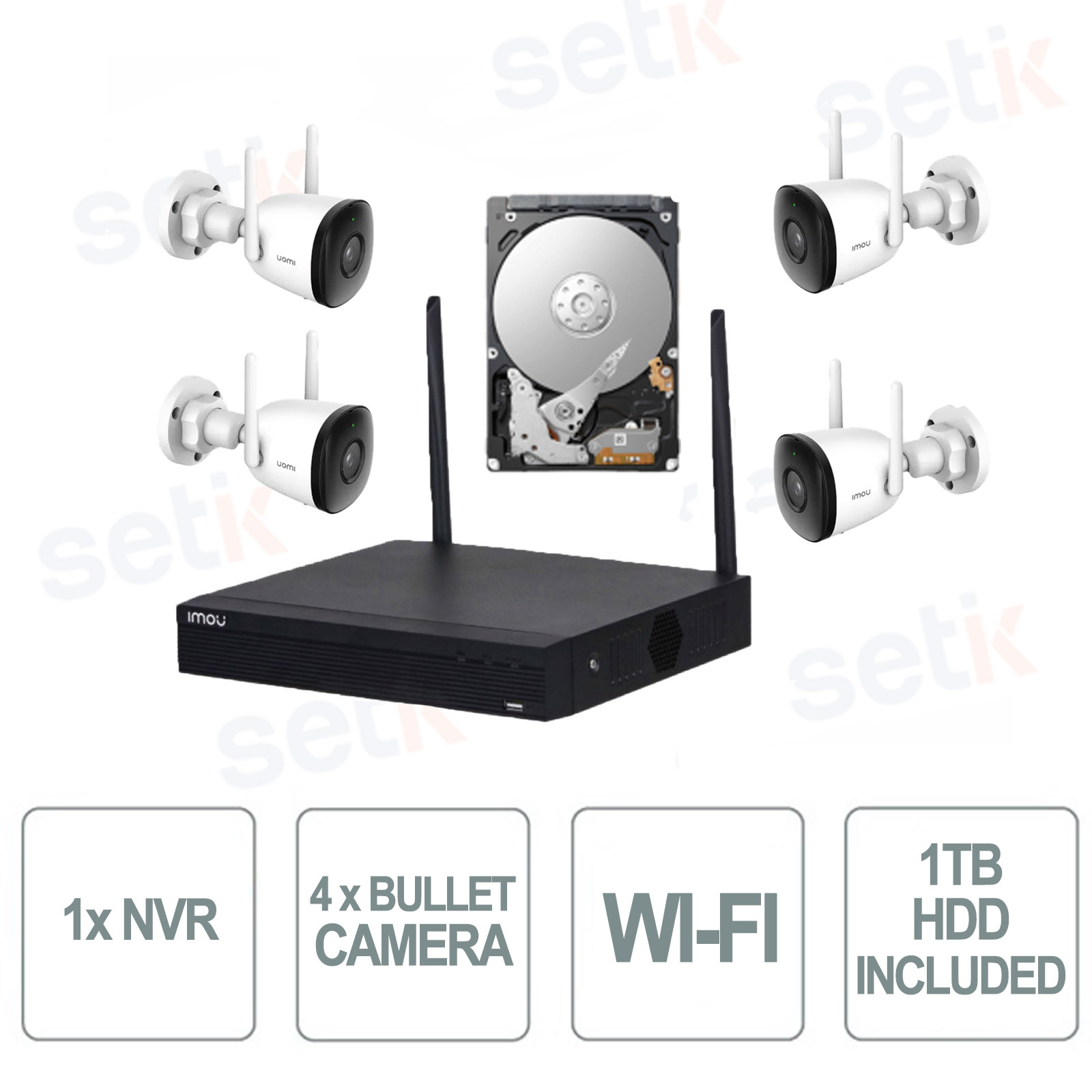 IMOU-KIT - Imou Kit - 4x 2MP Bullet Cameras + 1x IP NVR 4 Channels HDD ...